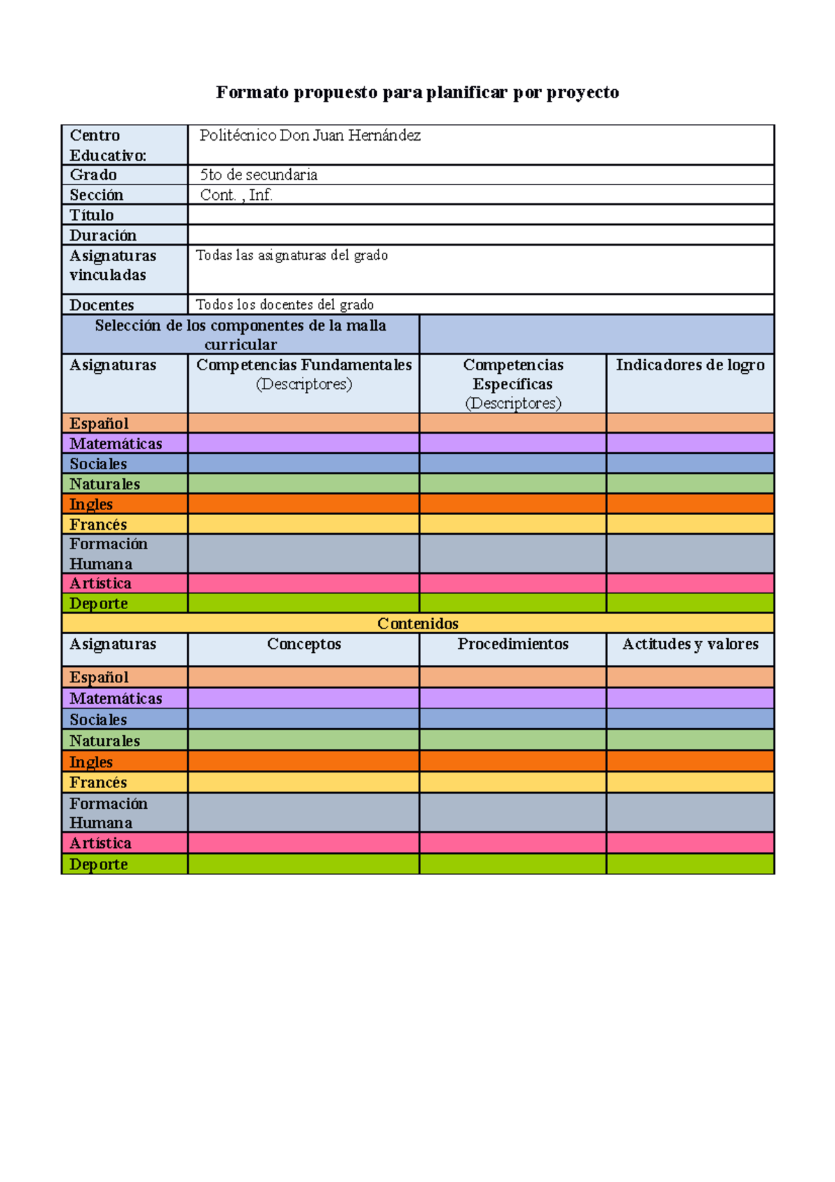 5to de secundaria formato propuesto para planificar por proyecto ...