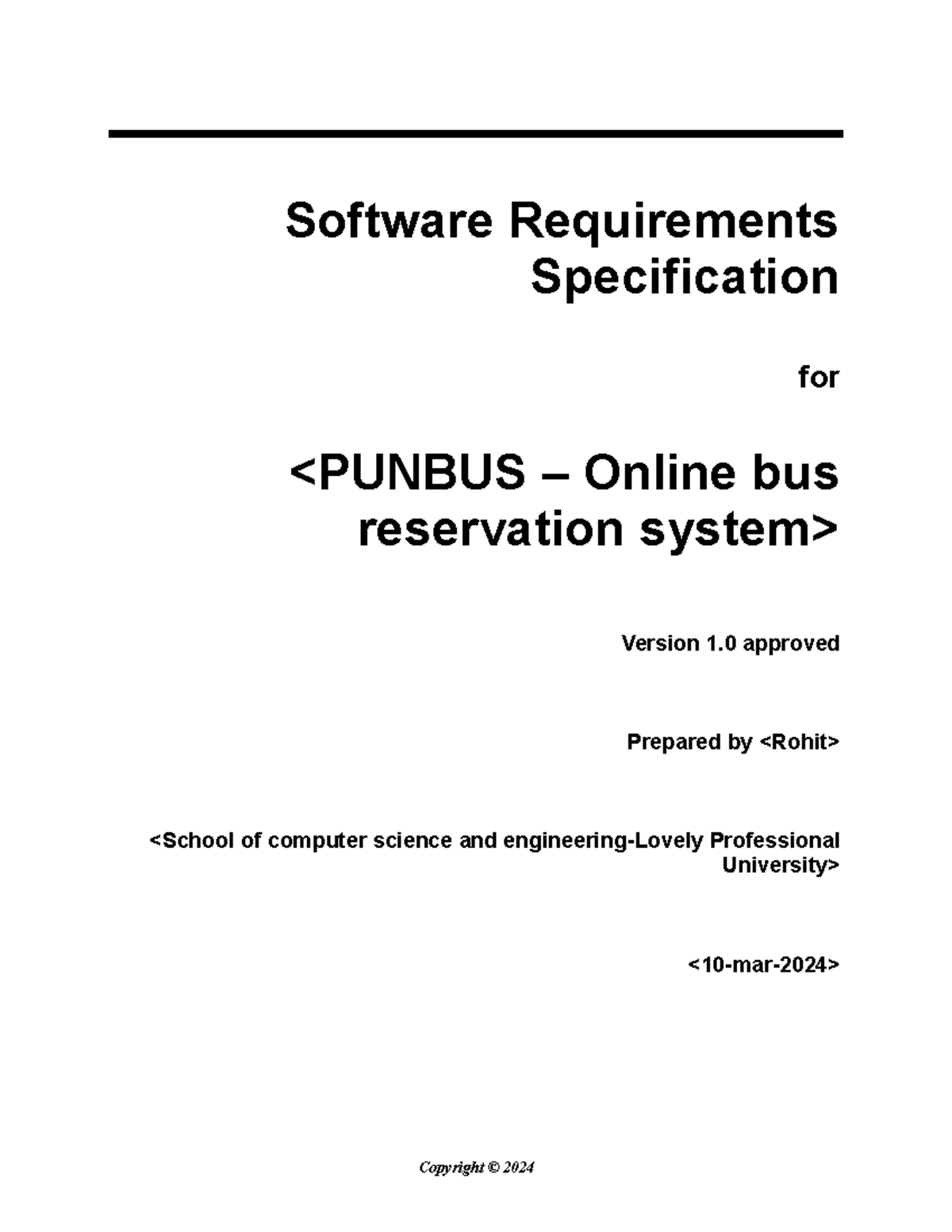 SRS ON Punbus - Copyright © 2024 Software Requirements Specification for