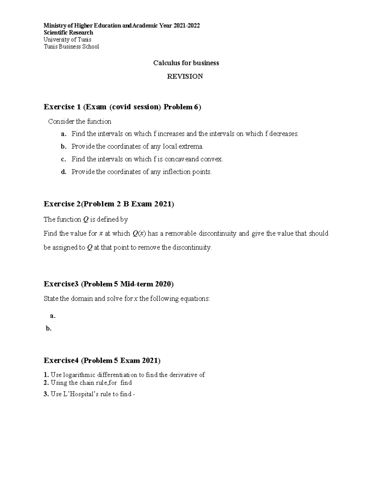 Calculs revision - final exam - Ministry of Higher Education ...