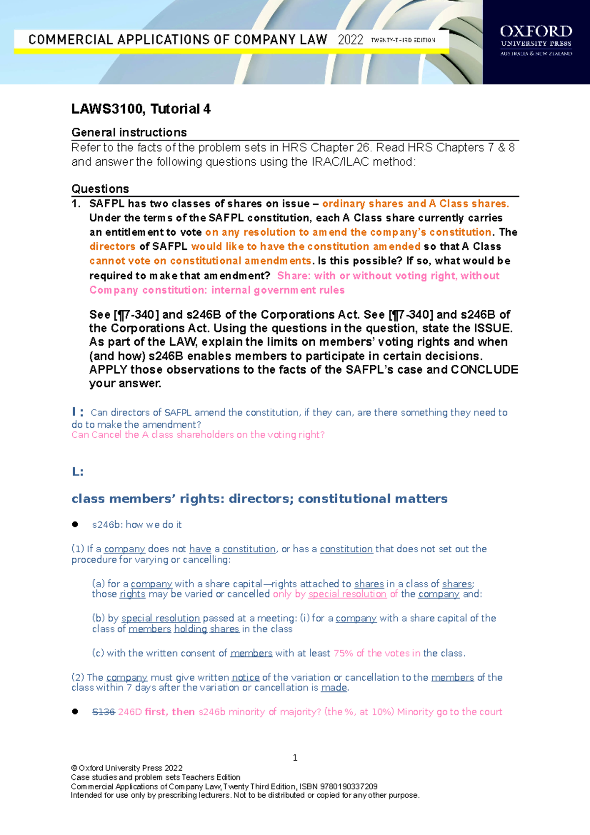 LAWS3100 2022 Tutorial 4 - LAWS3100, Tutorial 4 General instructions ...