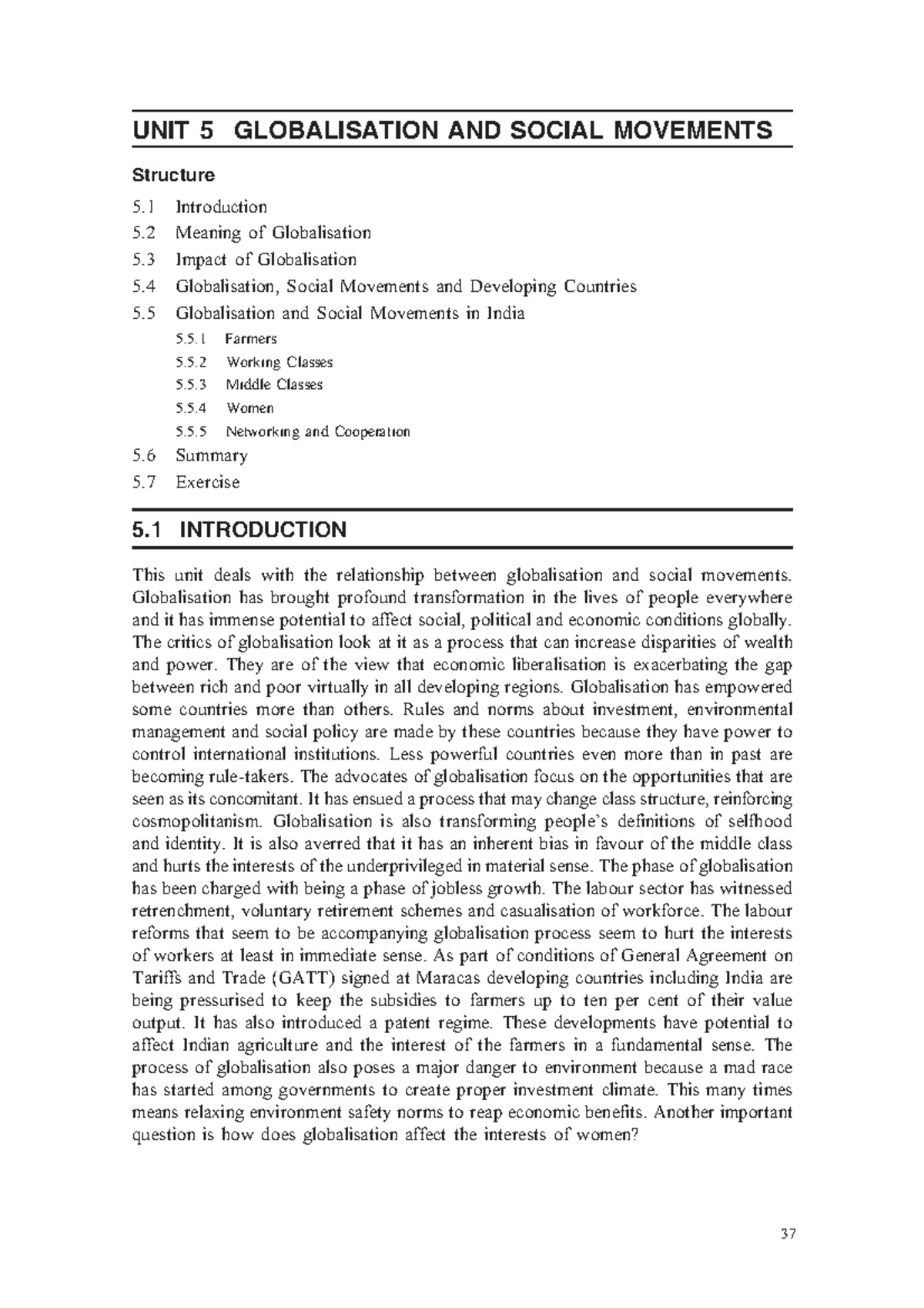 Globalization and social movements Ignou,delhi - UNIT 5 GLOBALISATION ...