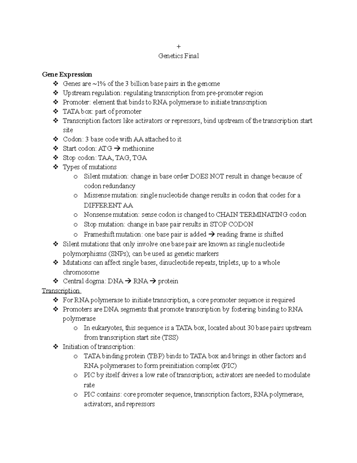 Genetics Final Gene Expression - Studocu