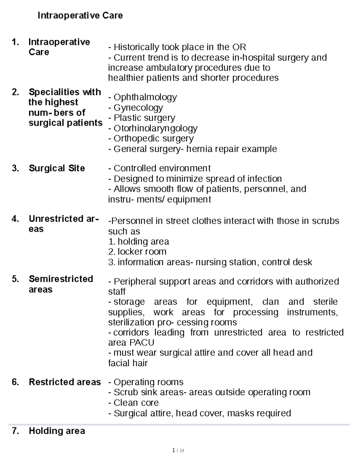 Intraoperative Care - nursing notes - 1 / 14 Intraoperative Care ...