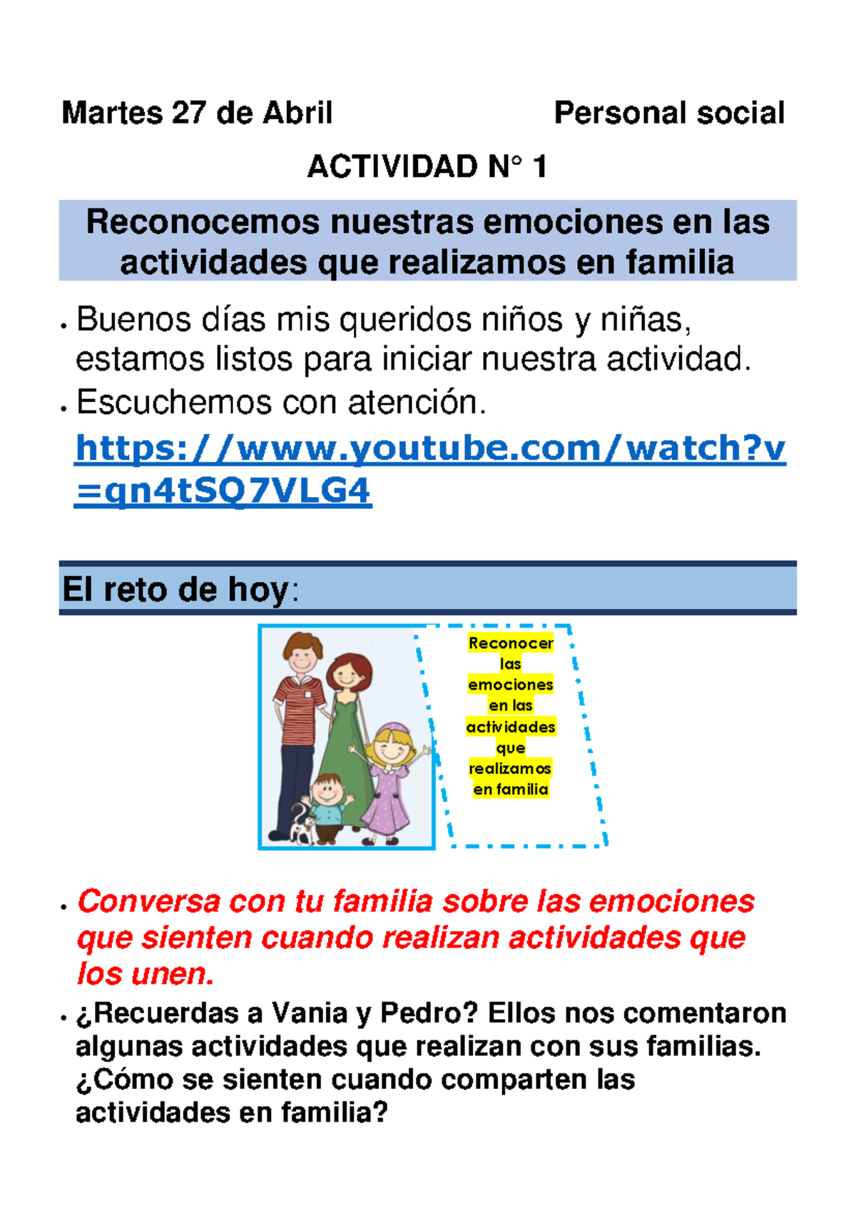 1° Grado - Actividad Deldia 27 DE Abril - Martes 27 de Abril Personal ...