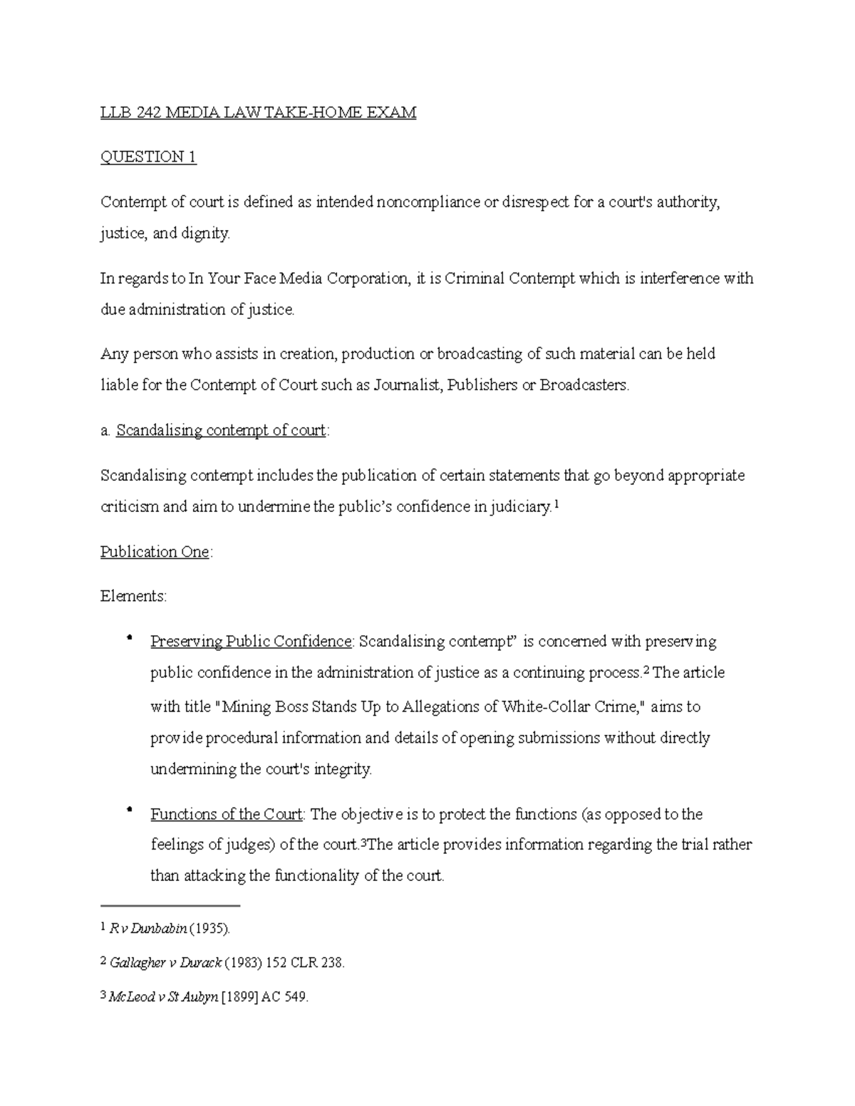 Media Law final Exam Answer sheet - LLB 242 MEDIA LAW TAKE-HOME EXAM ...