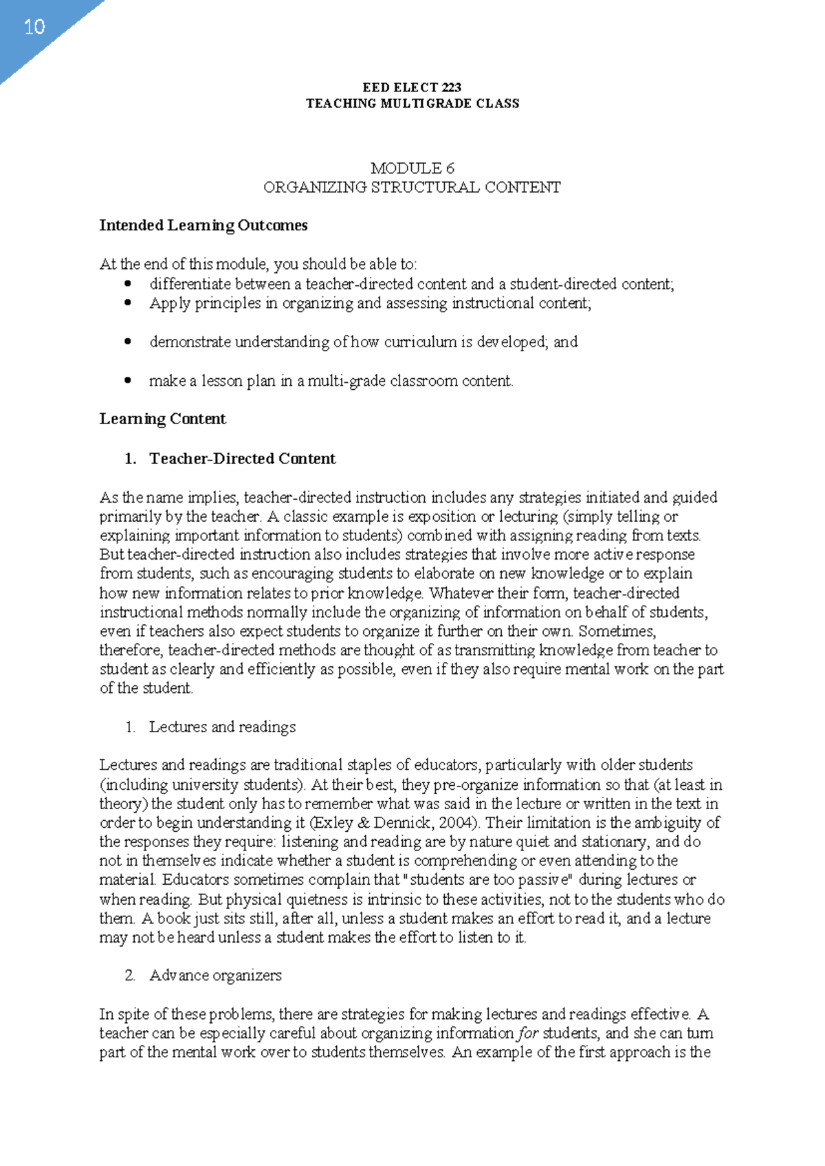 Module-6 EEd-Elect-2 - Module - EED ELECT 223 TEACHING MULTIGRADE CLASS ...