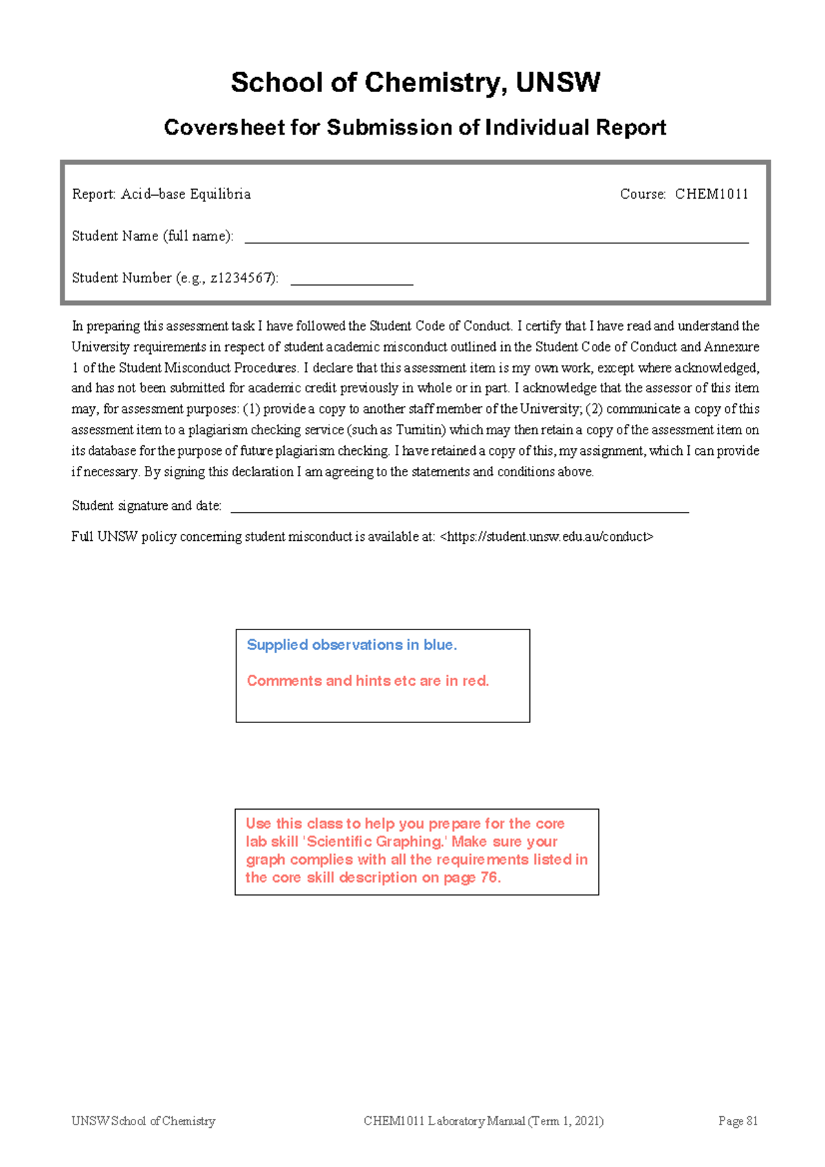 CHEM1011 Supplied data - UNSW School of Chemistry CHEM1011 Laboratory ...
