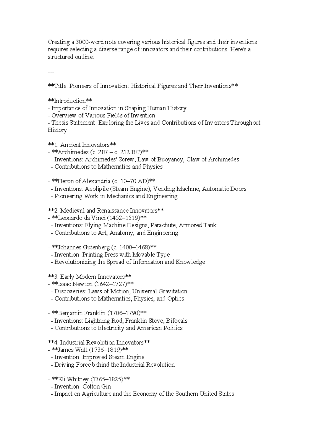 Inventions OF THE Great Person IN History - Creating a 3000-word note ...