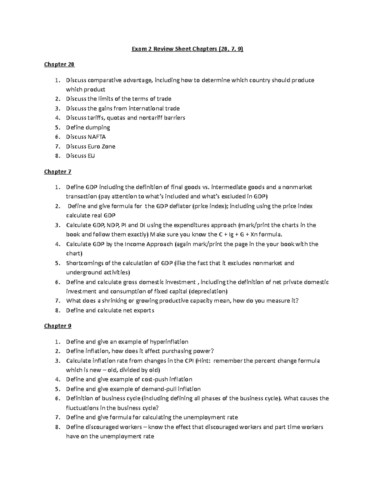 Exam 2 Review (Chapters 20, 7, 9) - Exam 2 Review Sheet Chapters (20, 7 ...