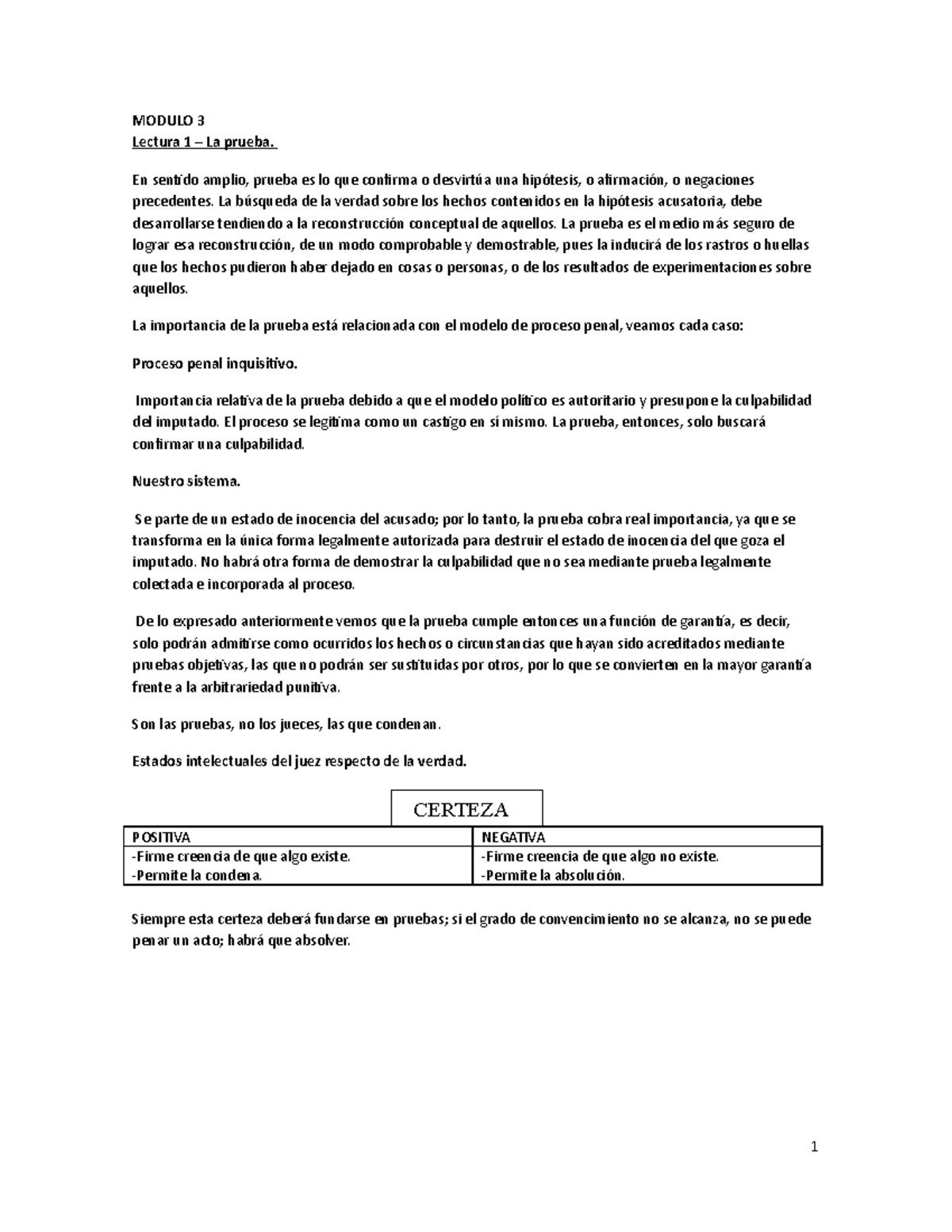 Resumen M3 Y M4 - intro dd procesal penal - MODULO 3 Lectura 1 – La prueba. En sentido amplio ...