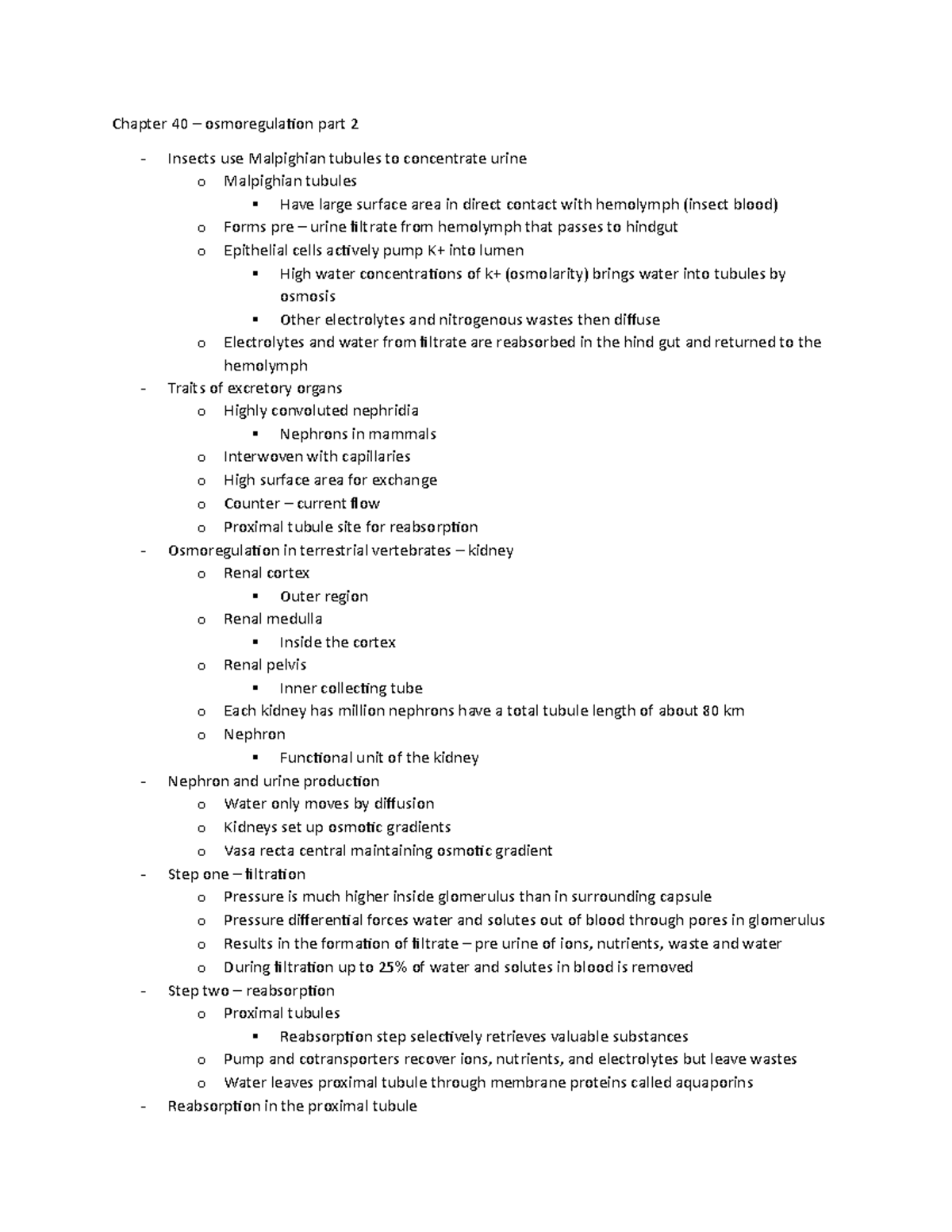 Biology Lecture notes 11 - Chapter 40 – osmoregulation part 2 Insects ...