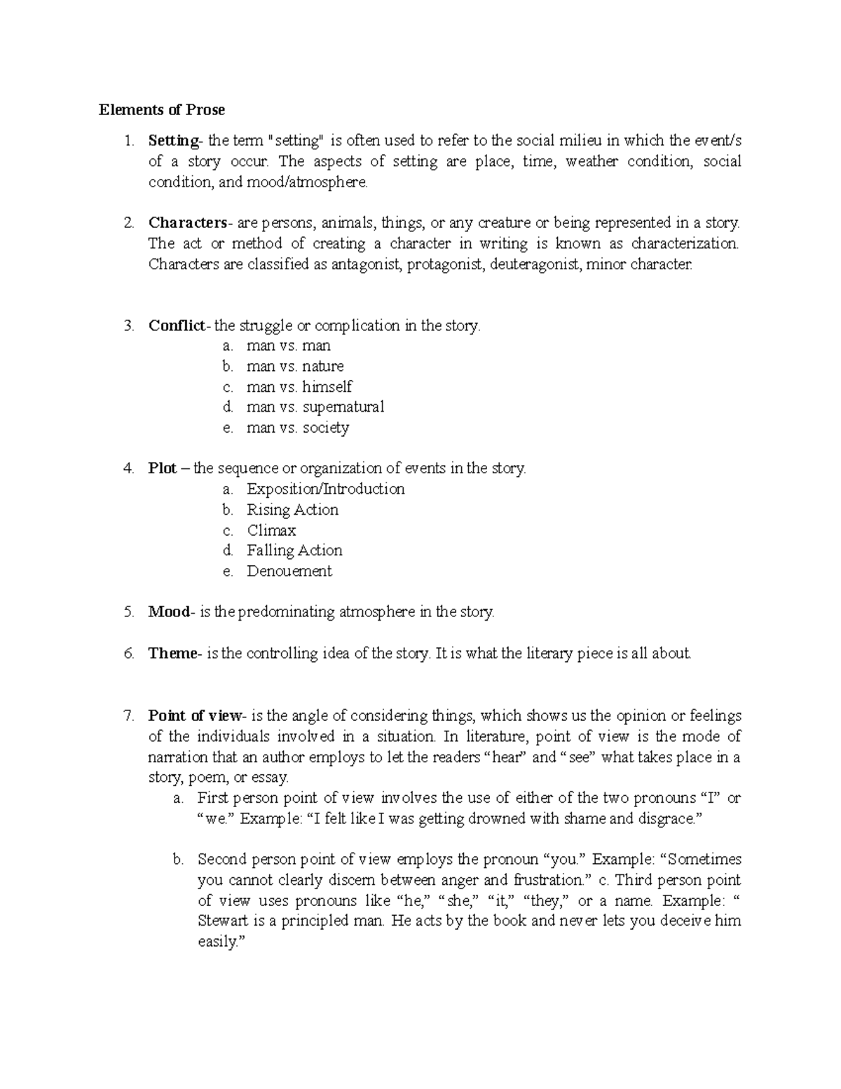 21ST Century Literature Lecture PART 4 - Elements of Prose Setting- the term "setting" is - Studocu
