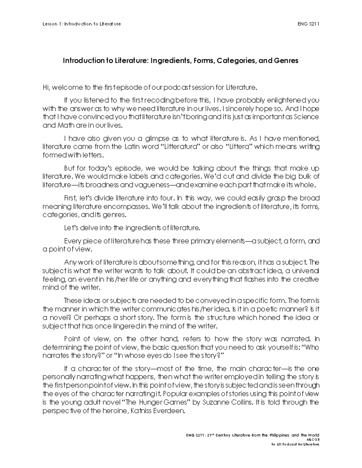 1. (P) Introduction to Literature - ENG S211: 21st Century Literature ...