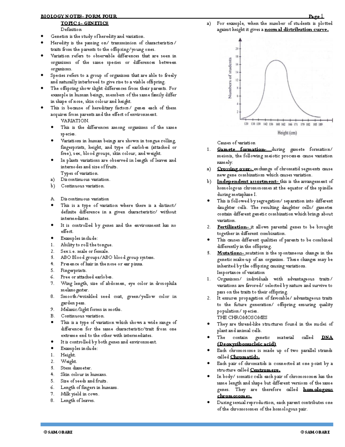 Form 4 notes - Summary - TOPIC 1- GENETICS Definition Genetics is the ...