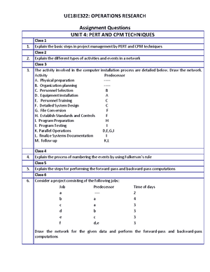 Question Bank Unit 4 - Prof. Nagaraj - QUESTION BANK UNIT 4: PERT AND ...