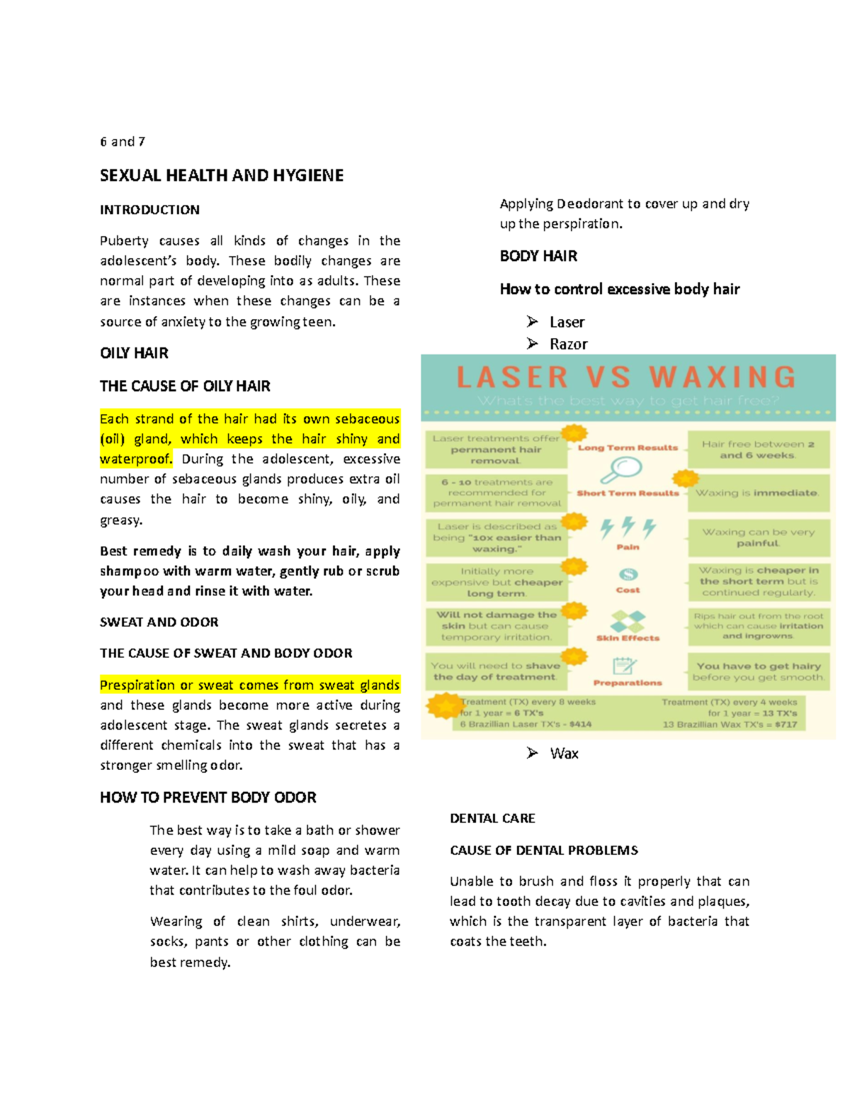 Sexual Health AND Hygiene - 6 and 7 SEXUAL HEALTH AND HYGIENE ...