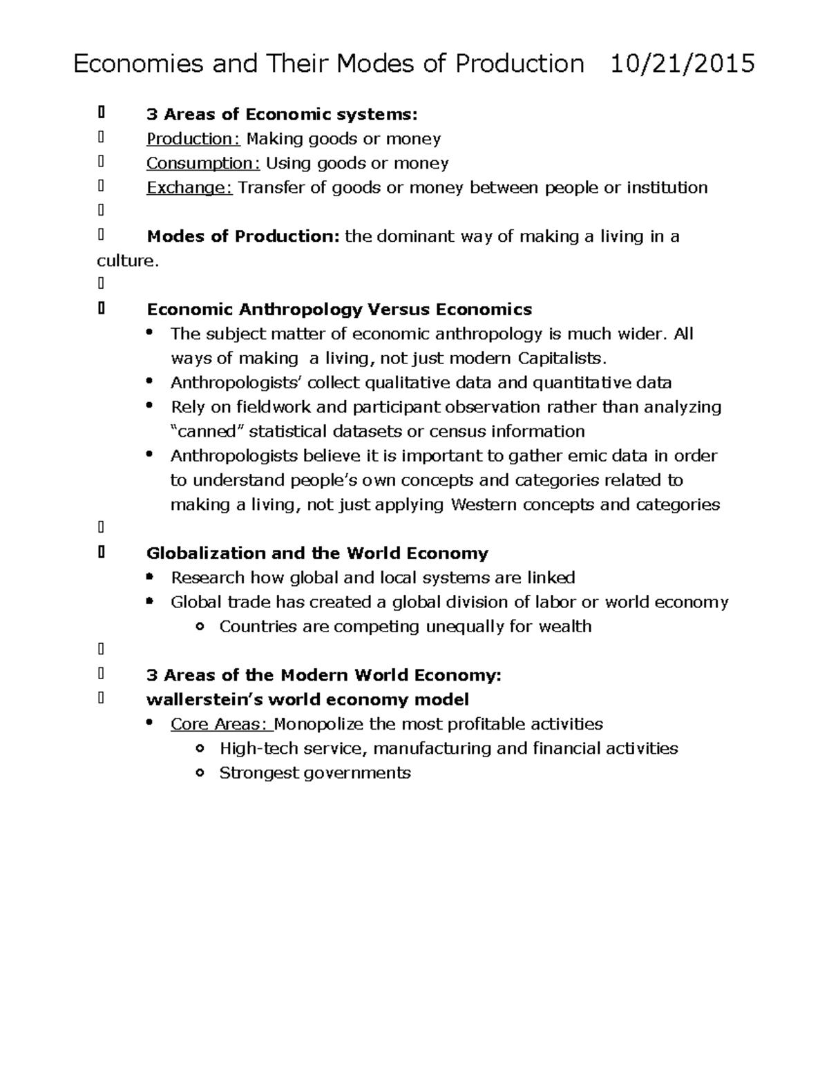 Lecture notes, lectures 6-9 - Economies and Their Modes of Production ...