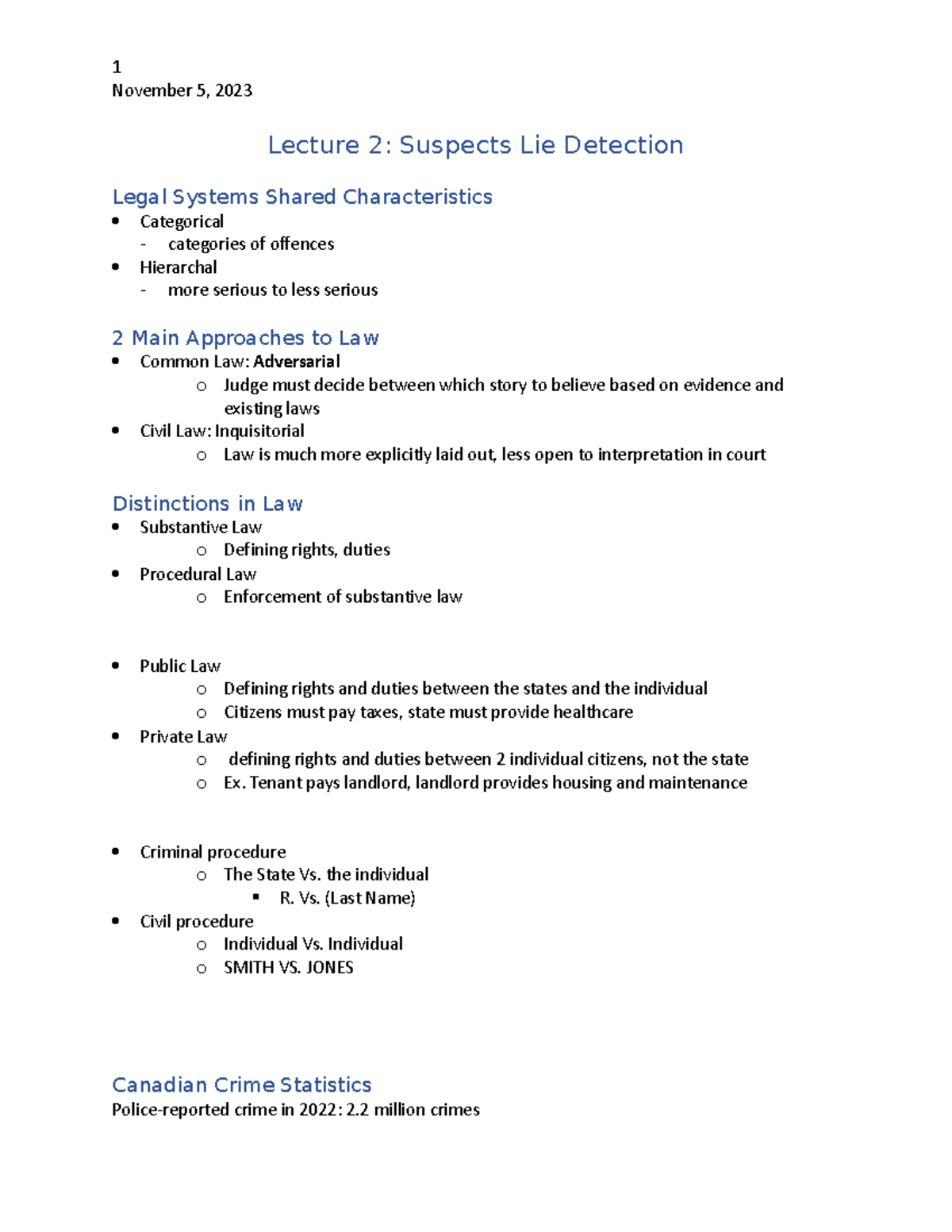 Lecture 2 suspect lie detection - November 5, 2023 Lecture 2: Suspects ...