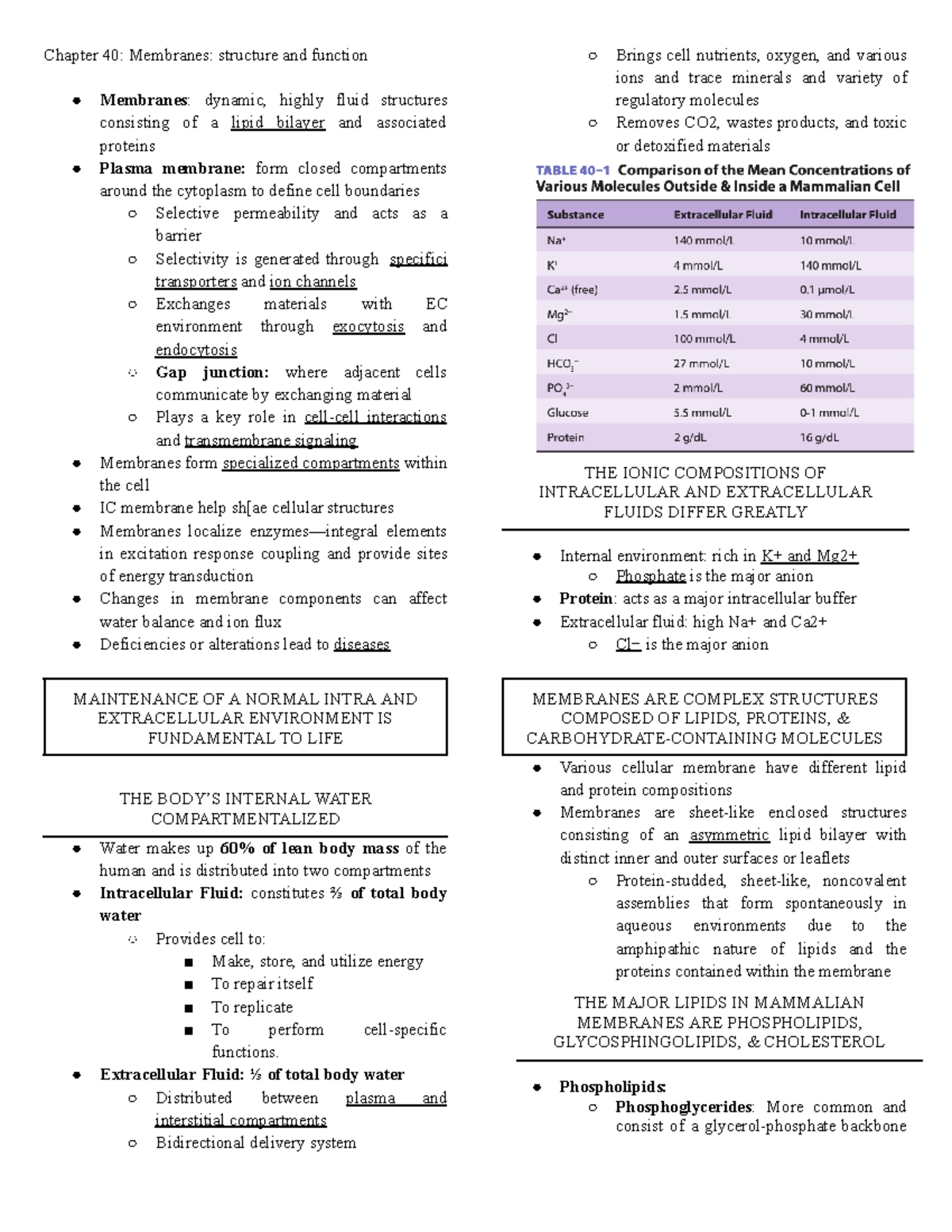 Chapter 40 - Chapter 40: Membranes: structure and function Membranes: dynamic, highly fluid ...