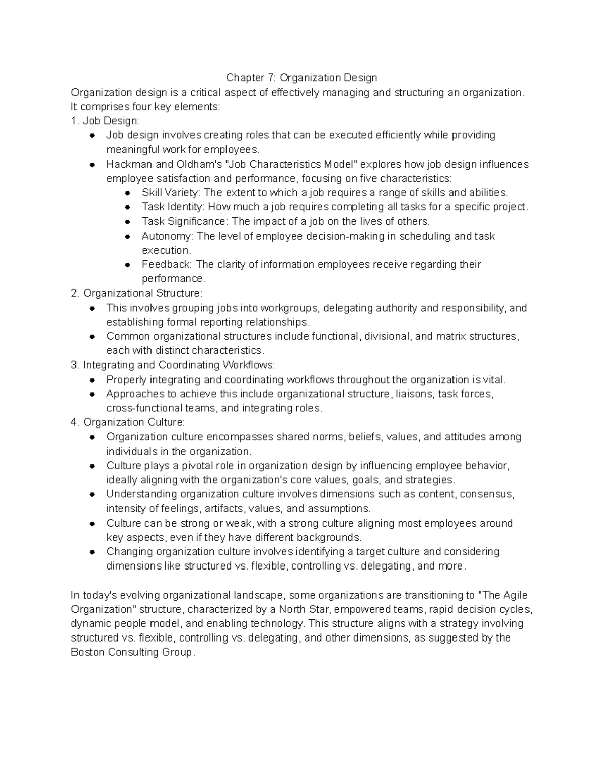 Chapter 7 Study guide - notes - Chapter 7: Organization Design ...