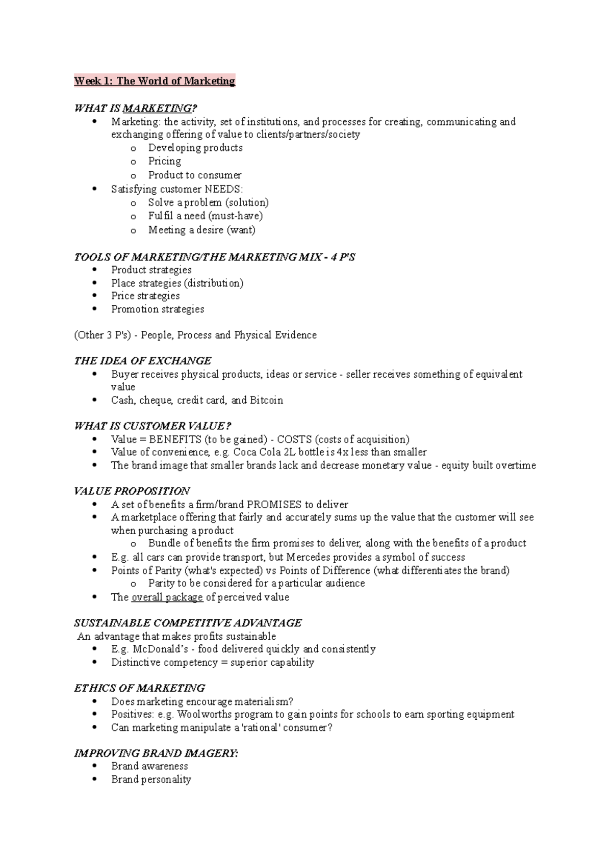 Week 1 Lecture Notes - Week 1: The World of Marketing WHAT IS MARKETING ...