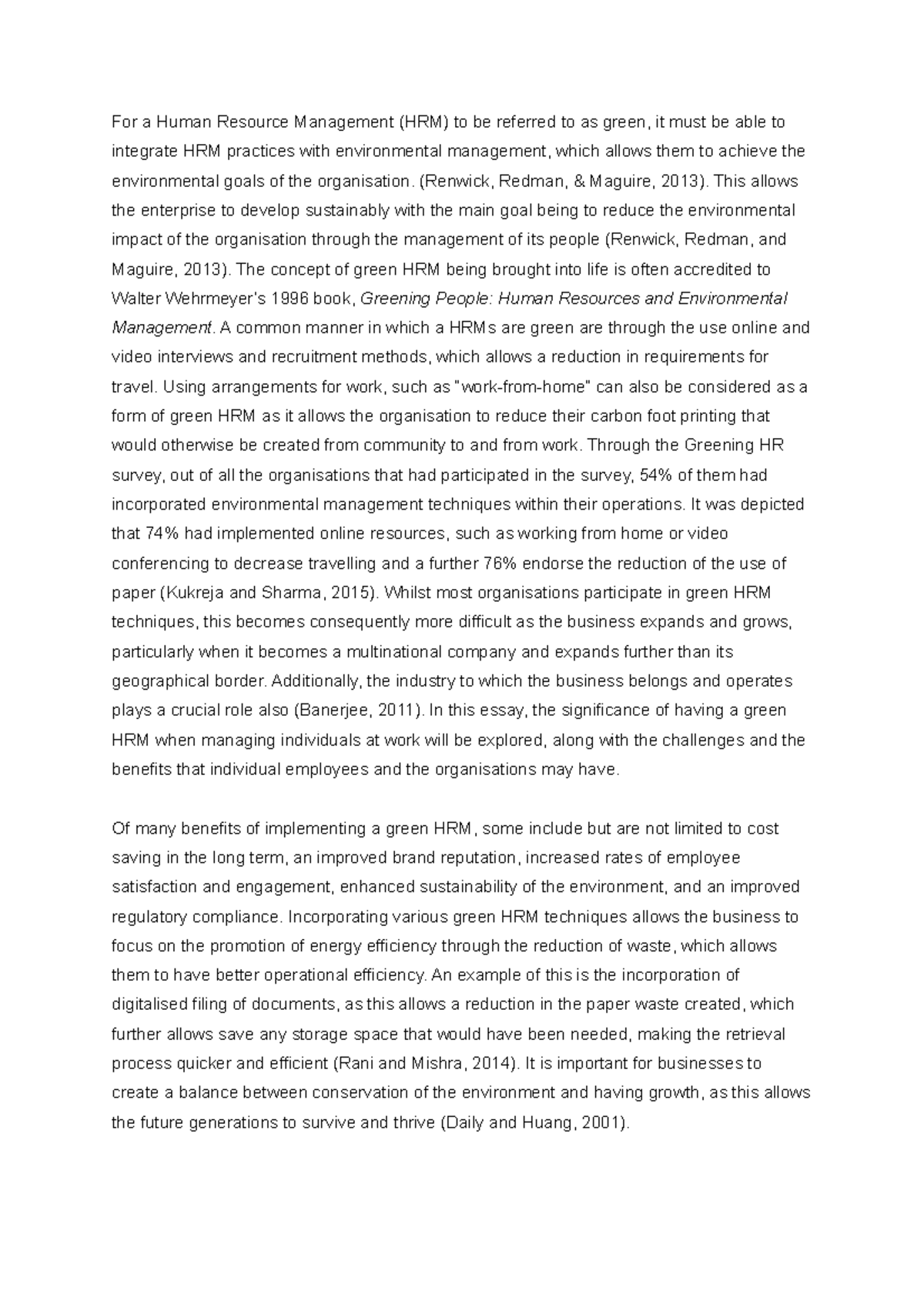 Managing People at Work (Assignment 2) - For a Human Resource ...