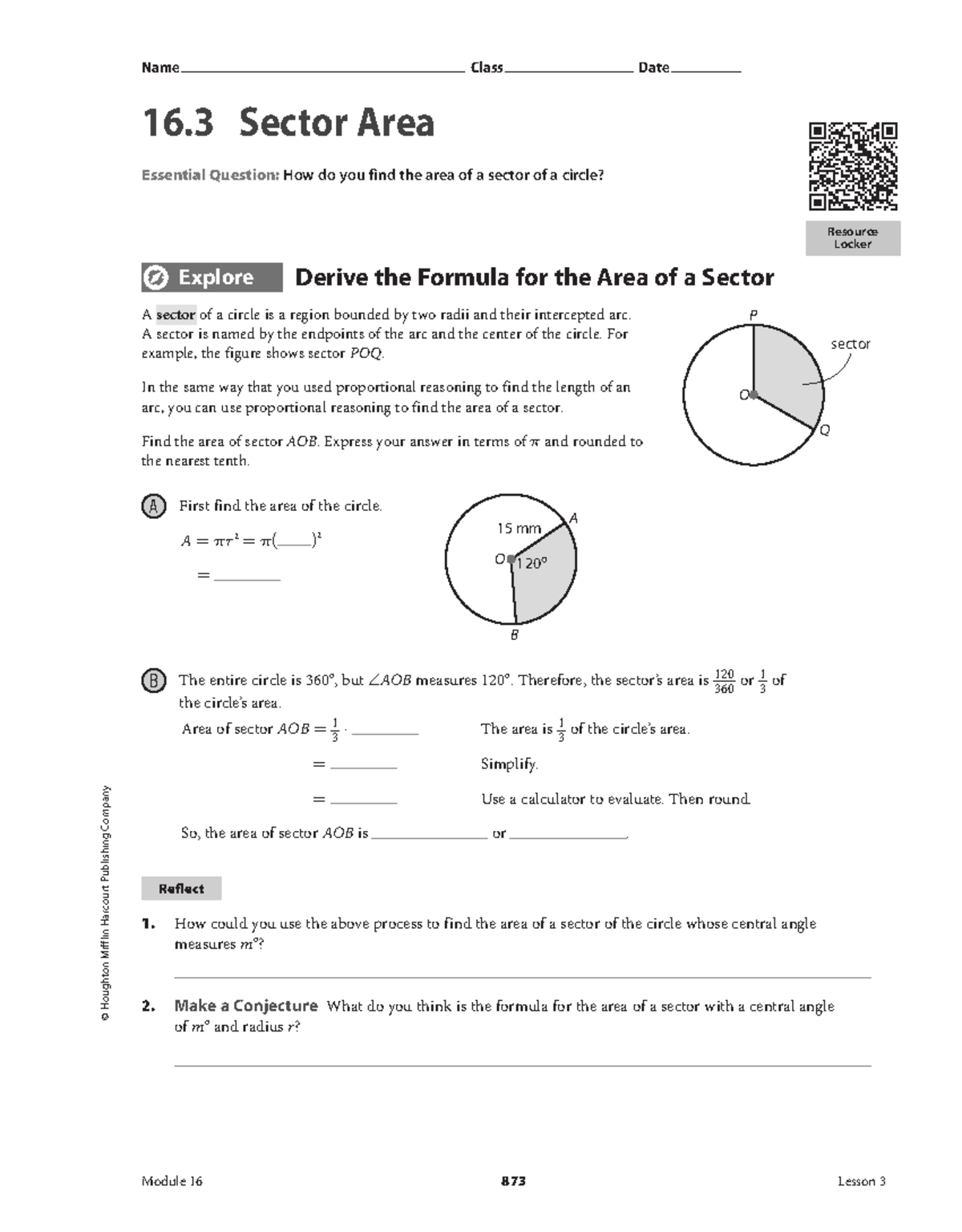 16 - Problem Solving - Area of the Sector and the Like - P sector Q O A ...