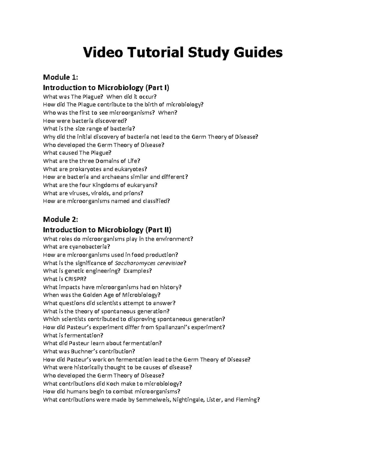 2230 - Study Guides - Online - Video Tutorial Study Guides Module 1 ...