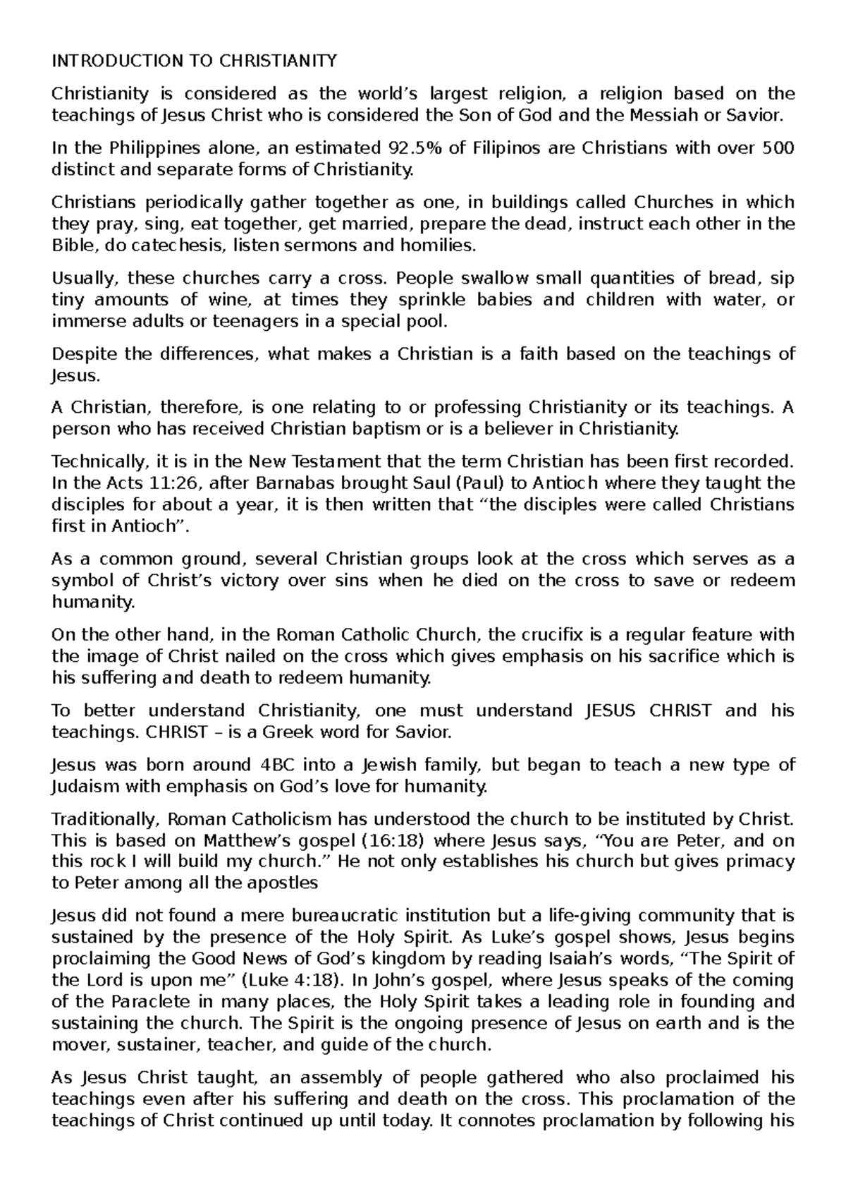 Christianity First TO LAST - INTRODUCTION TO CHRISTIANITY Christianity ...