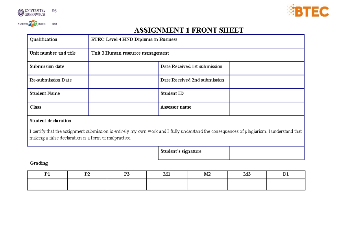 5035 Assignment 1 Front Sheet - ASSIGNMENT 1 FRONT SHEET Qualification ...