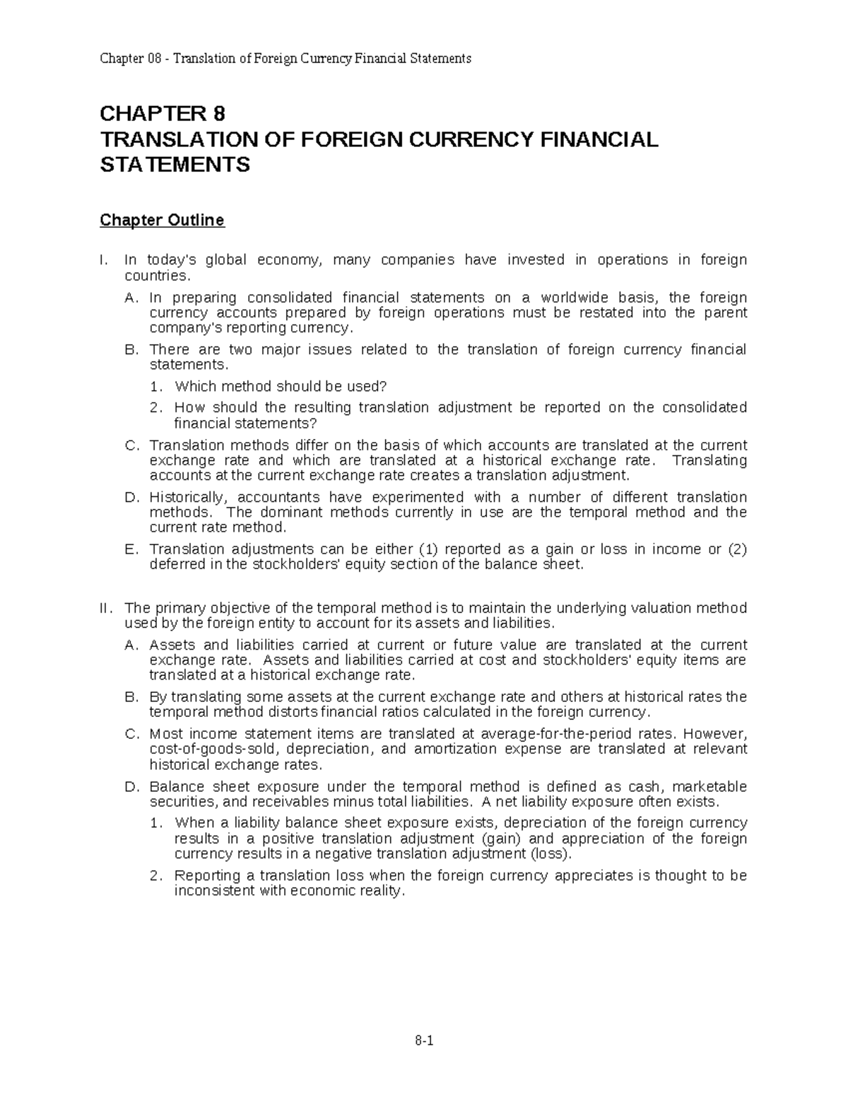 Chapter 8 Solutions Manual - CHAPTER 8 TRANSLATION OF FOREIGN CURRENCY FINANCIAL STATEMENTS ...