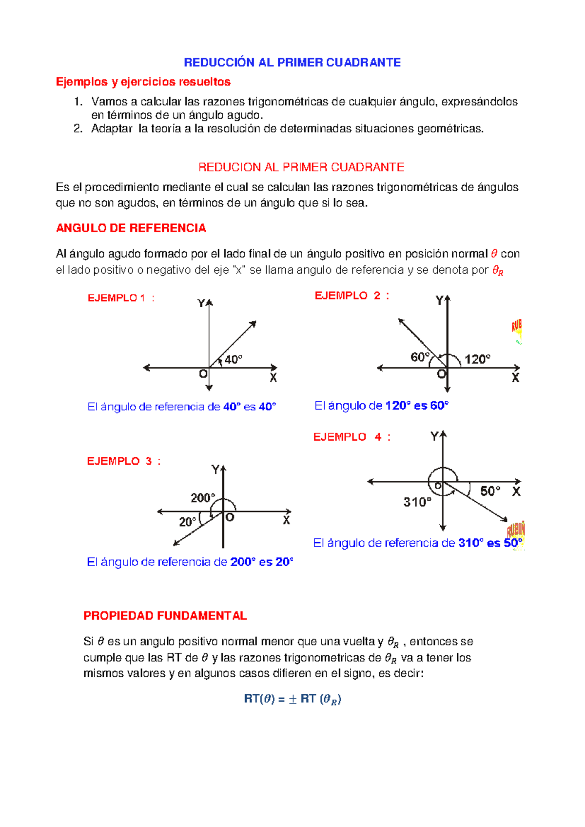 redacción de ángulos al primer cuadrante - REDUCCIÓN AL PRIMER ...