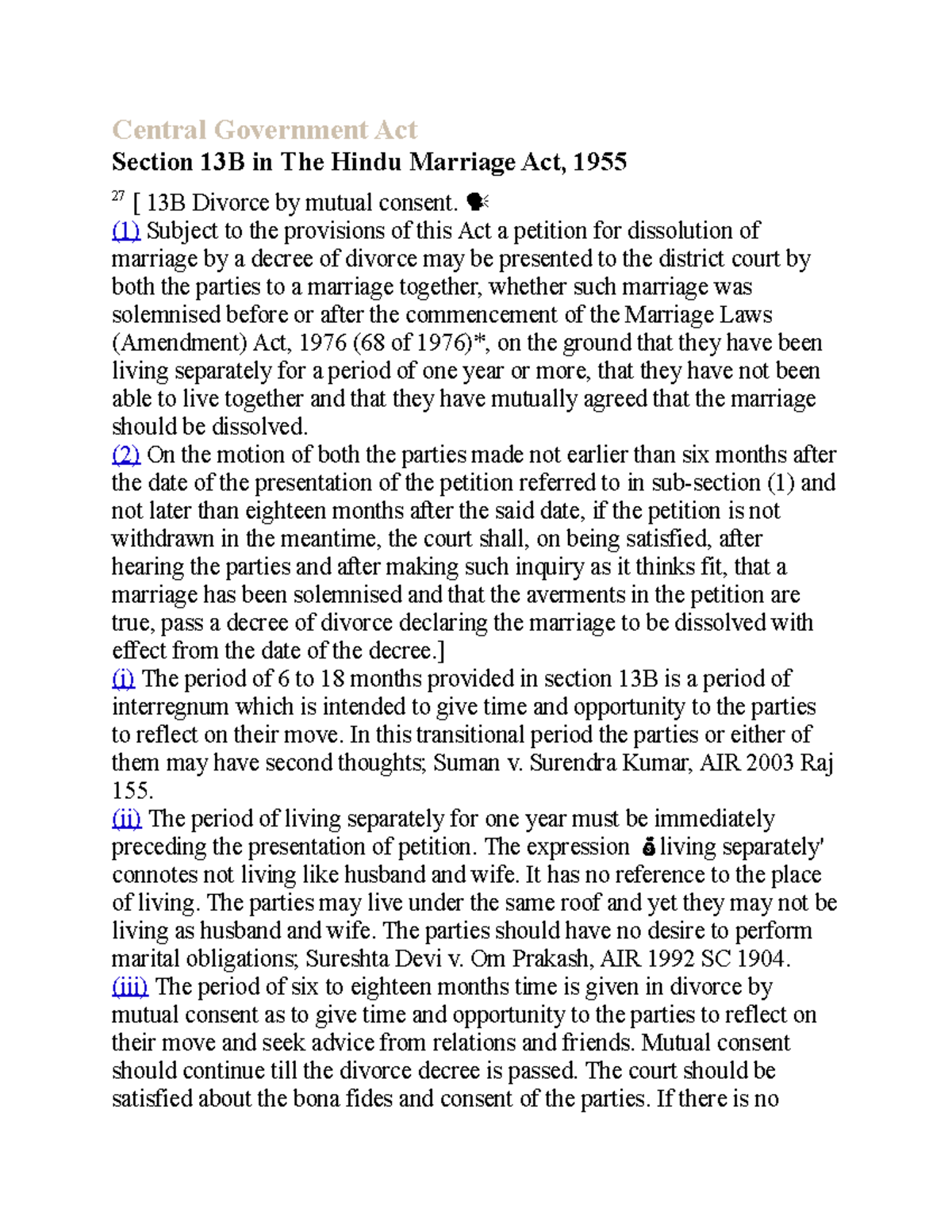 Httpsindiankanoon Assignment Central Government Act Section 13B In