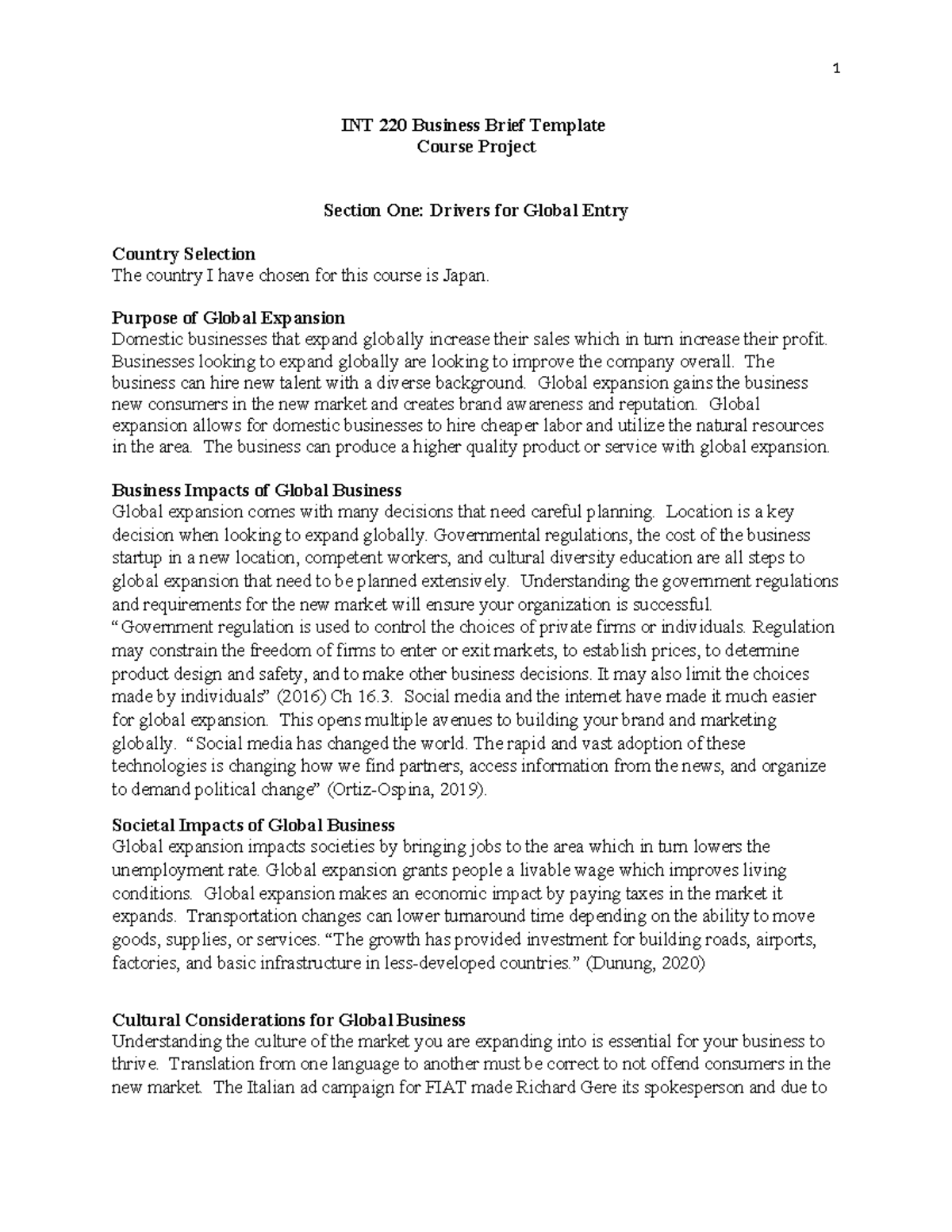 INT 220 Week 5 Business Brief - INT 220 Business Brief Template Course ...