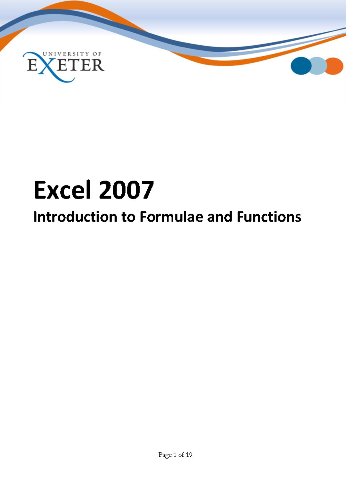 Excel 2007 Intro to Functions Manual - Excel 2007 Introduction to ...