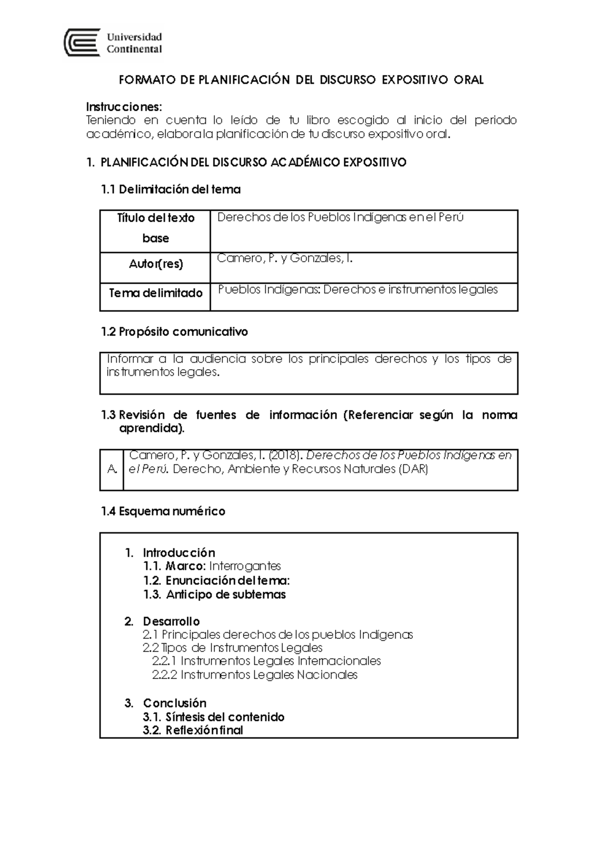 Formato DE Planificación DEL Discurso Expositivo ORAL Propio - FORMATO ...