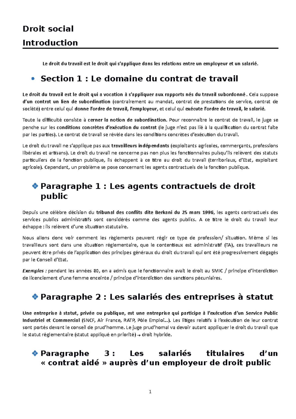 Cours - Relations individuelles - Droit social Introduction Le droit du ...