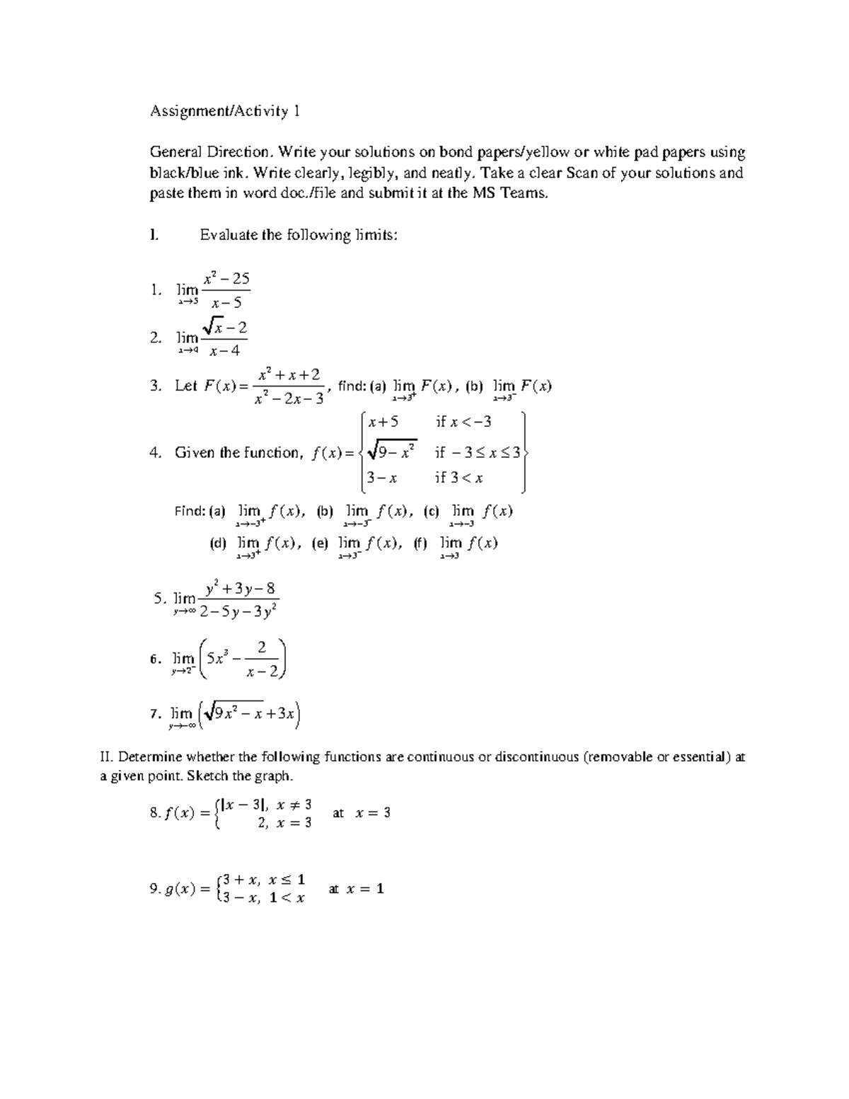 Assignment 1 - CALCULUS 1 NOTES - Assignment/Activity 1 General ...