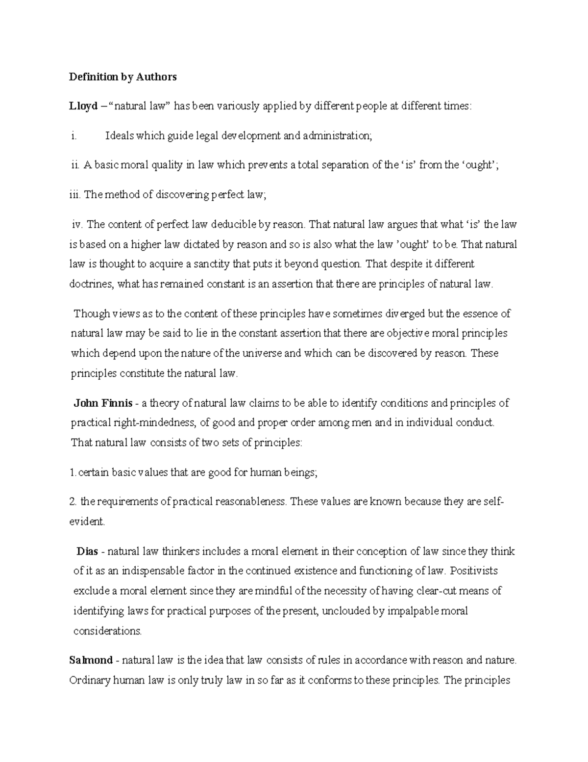 Natural LAW - TEXT - Definition by Authors Lloyd – “natural law” has ...