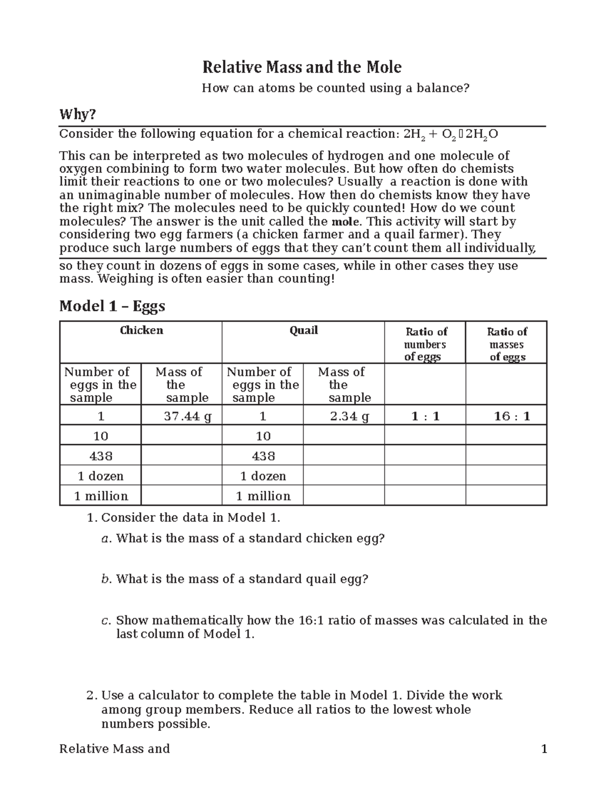 22 Relative Mass and the Mole-S - Why? Relative Mass and the Mole How ...