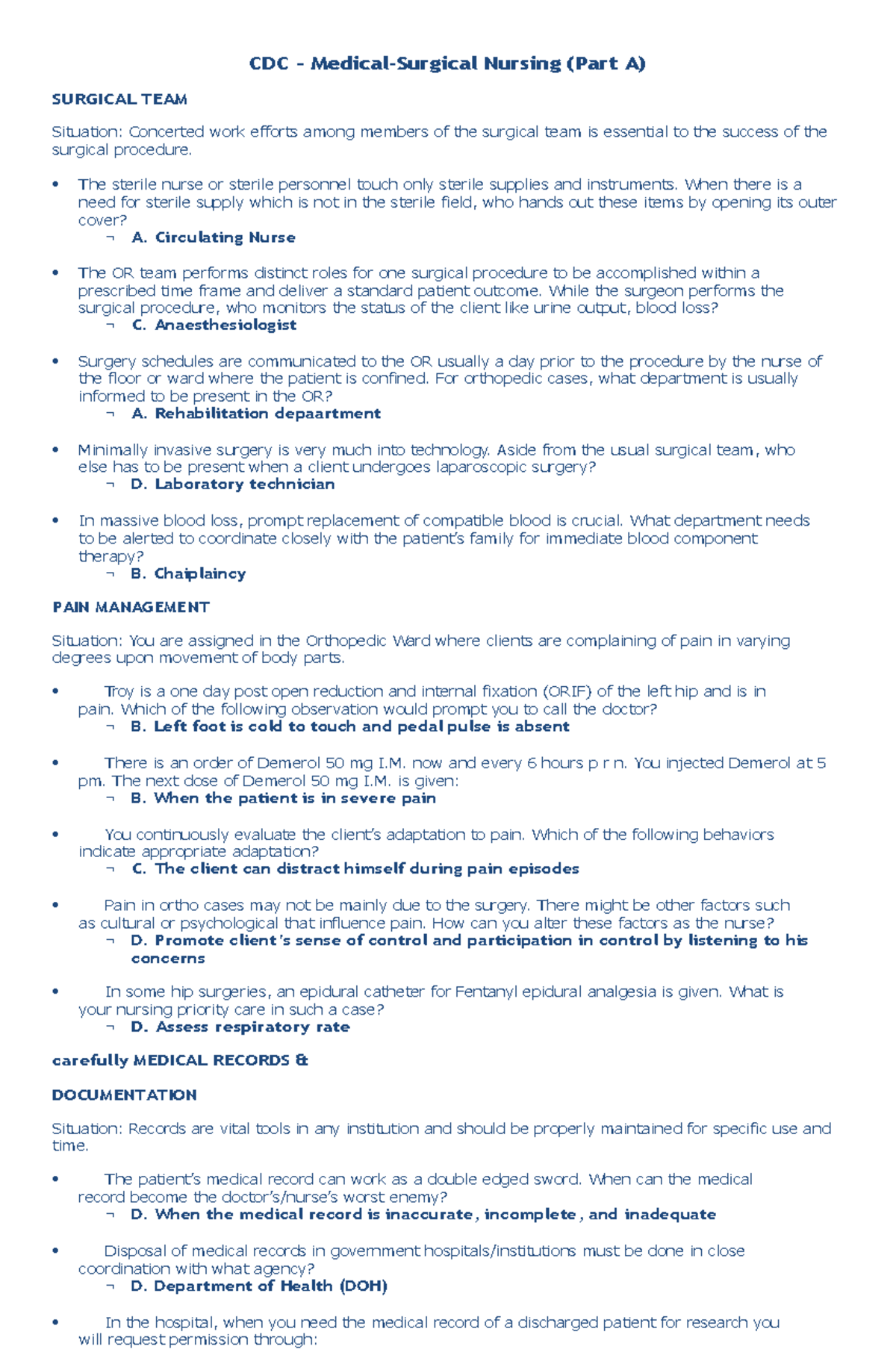 Cdc-test-3 - Test - CDC – Medical-Surgical Nursing (Part A) SURGICAL ...