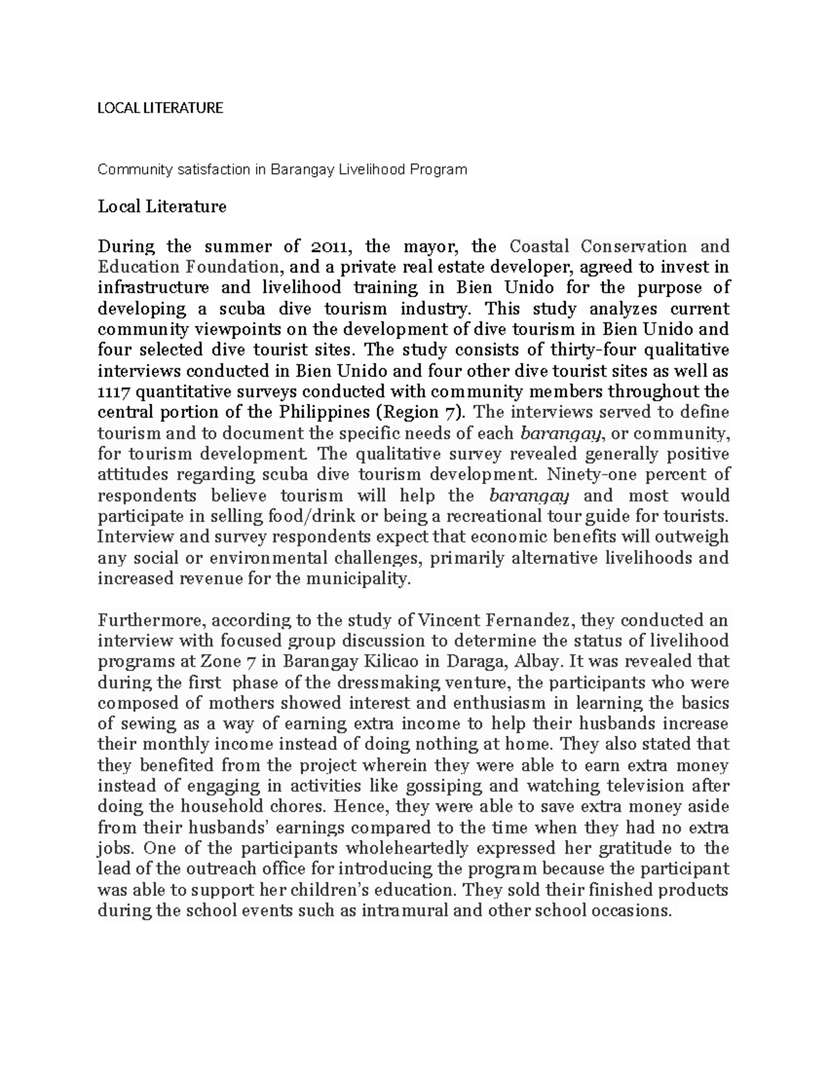 Local Literature - LOCAL LITERATURE Community satisfaction in Barangay ...