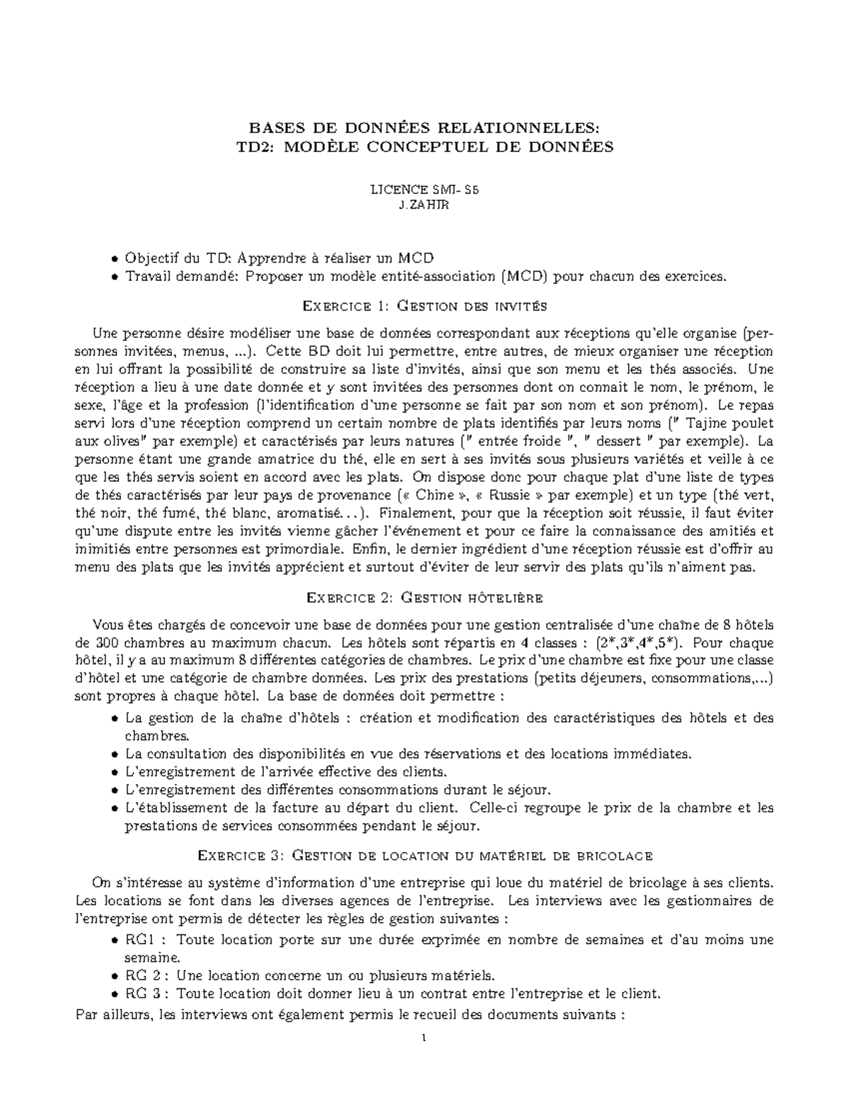 TD-2- MCD - TD-2- MCD - BASES DE DONNÉES RELATIONNELLES: TD2: MODÈLE CONCEPTUEL DE DONNÉES ...