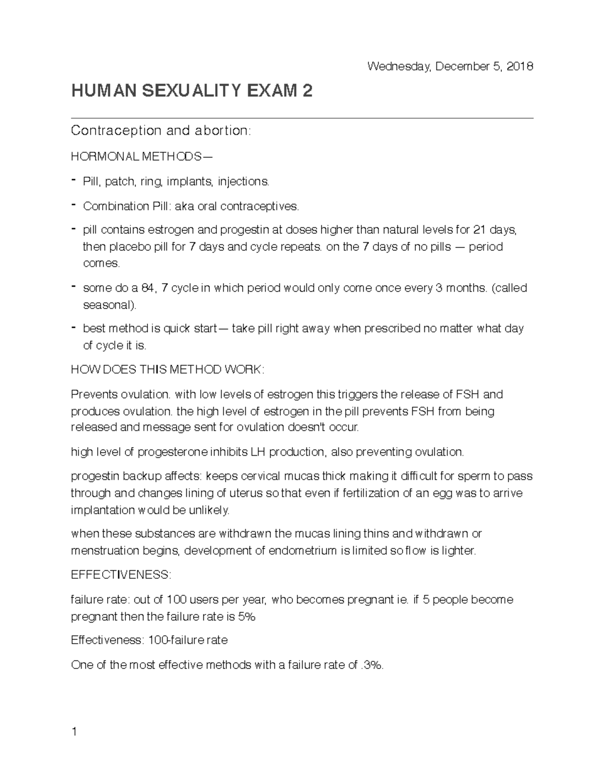 Human sexuality - Lecture notes 7-9 - Wednesday, December 5, 2018 HUMAN ...