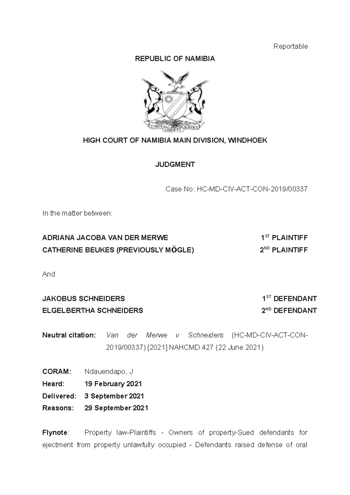 2021-nahcmd-427 - Full case - Reportable REPUBLIC OF NAMIBIA HIGH COURT ...