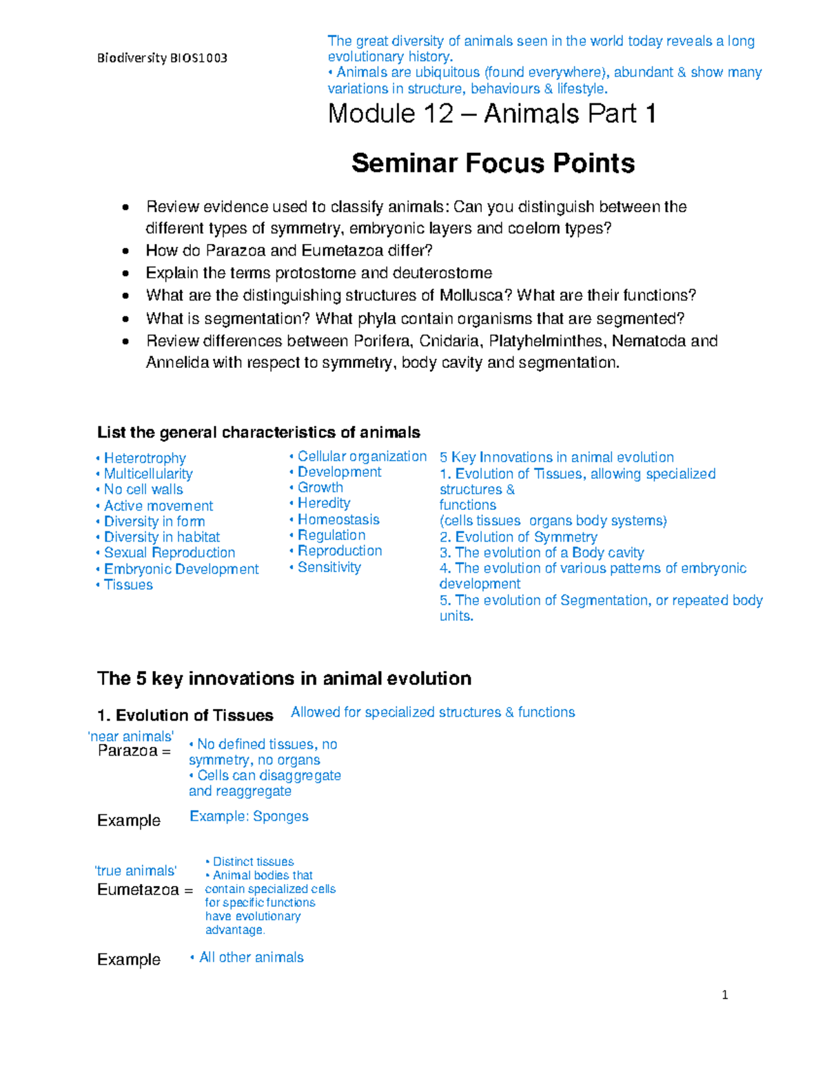 Module 12 Animals Part 1 Overview - Module 12 – Animals Part 1 Seminar ...