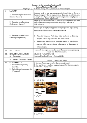 Lesson plan (29) - XCXXV - Layunin: Aipaliliwanag ang kahulugan ng mga ...