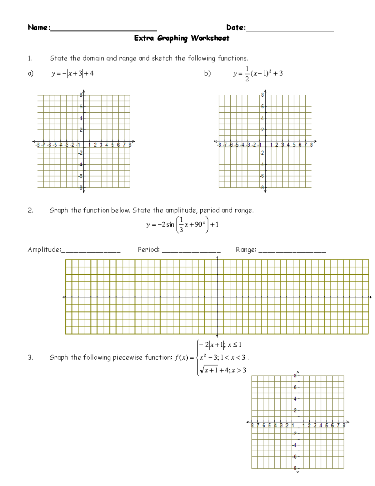 Extra Graphing Practice - Name:_______________________ Date:___________________ Extra Graphing ...