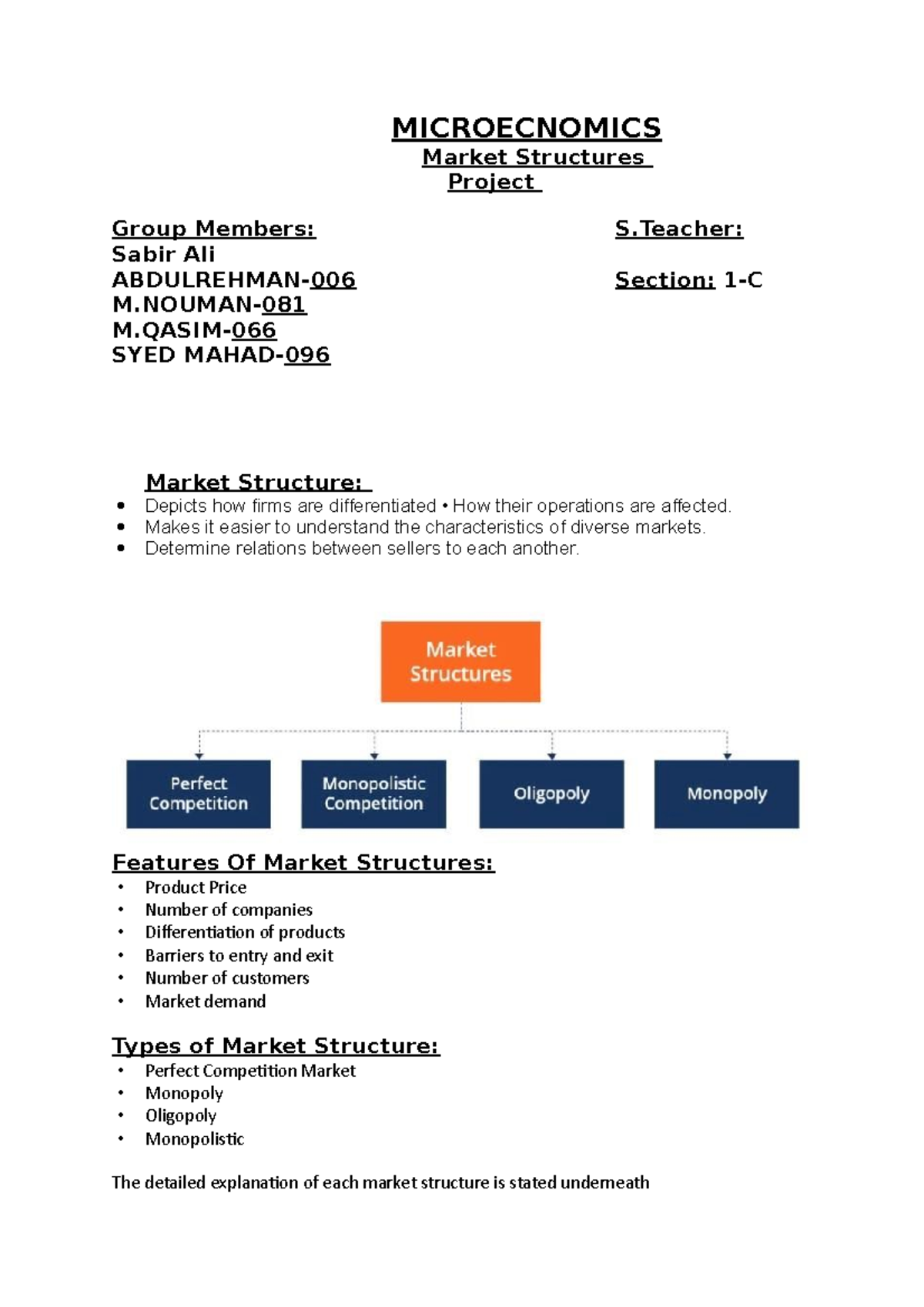 Microecnomics Final Project - MICROECNOMICS Market Structures Project ...