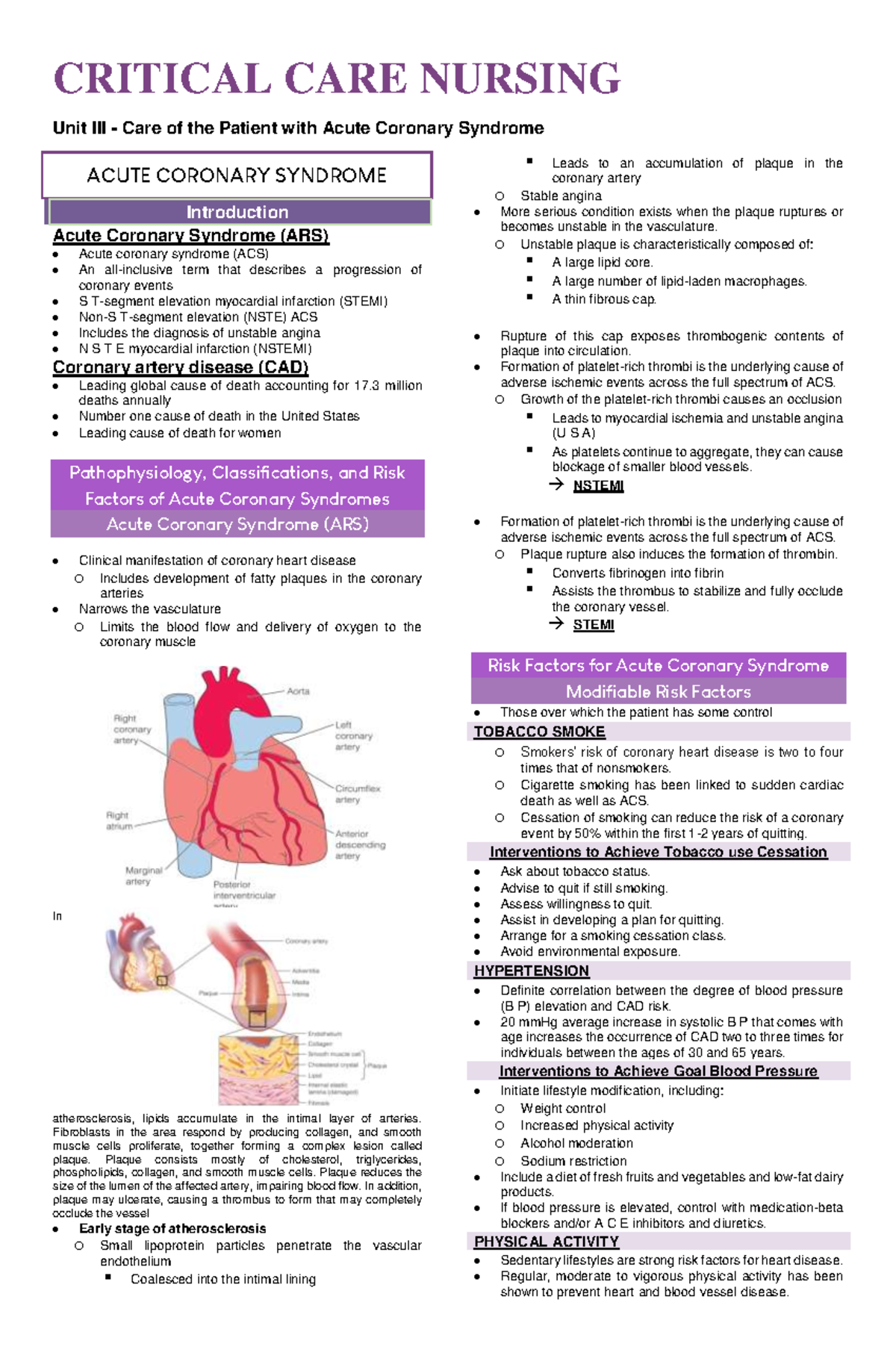 3 - Care for Patient with ACS - CRITICAL CARE NURSING Unit III - Care ...